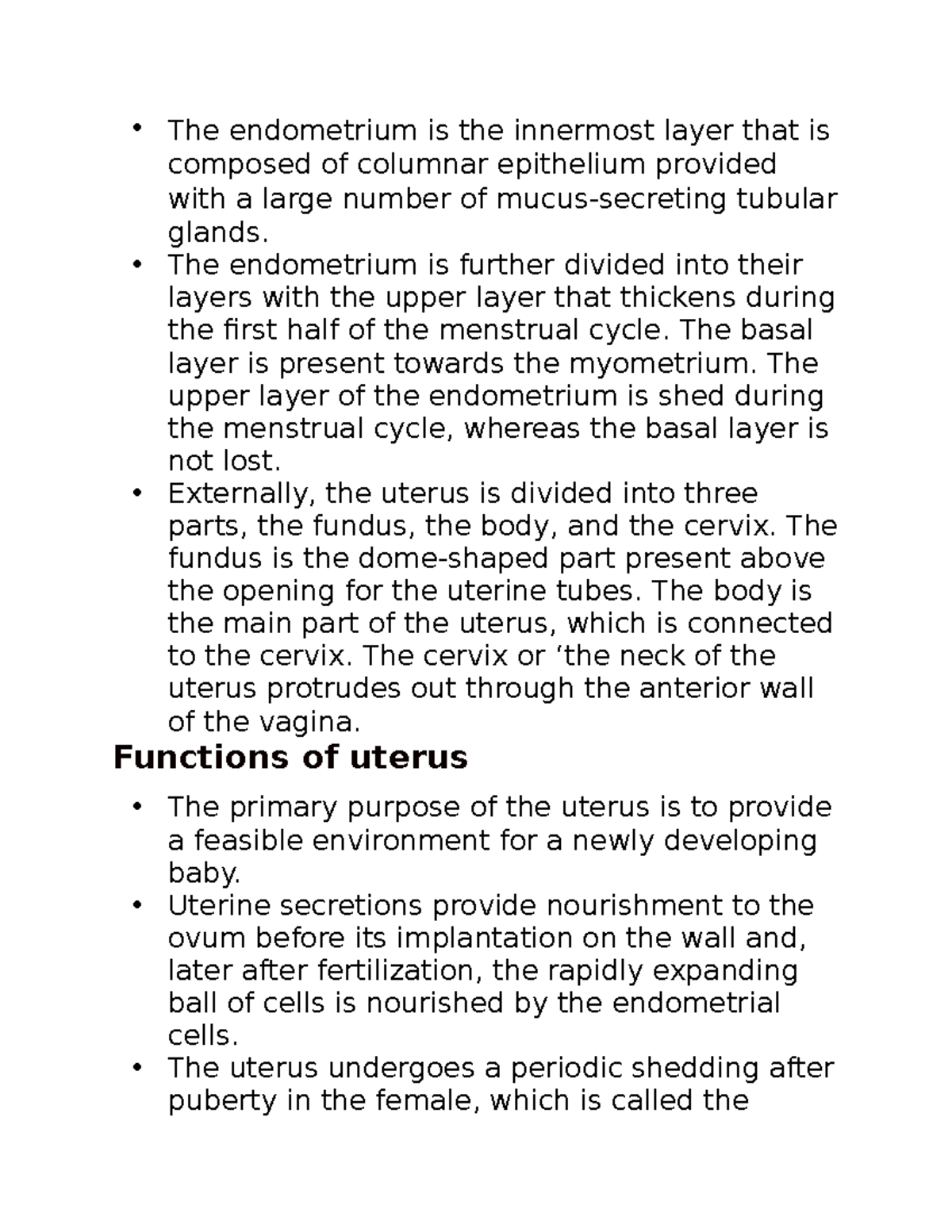 Bio 19 - notes - The endometrium is the innermost layer that is ...