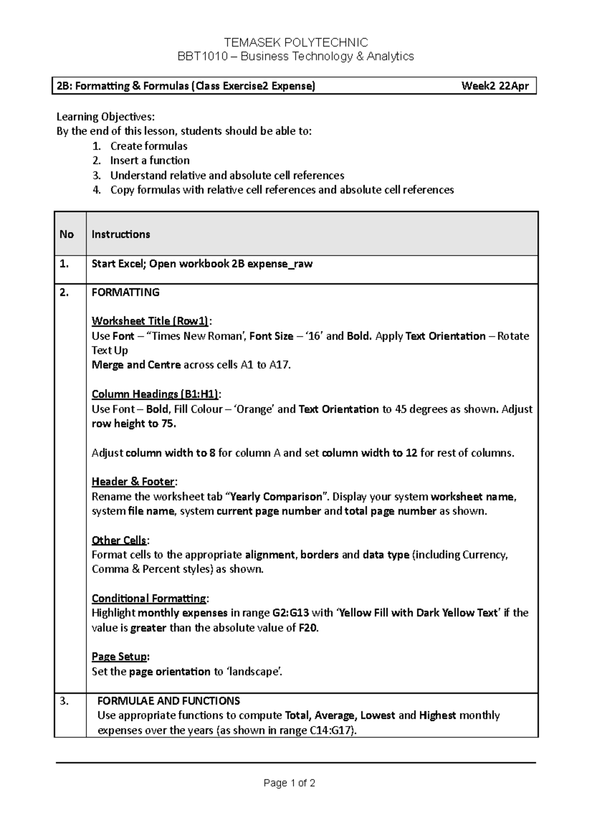 2B Class Exercise 2 expense - TEMASEK POLYTECHNIC BBT1010 – Business ...