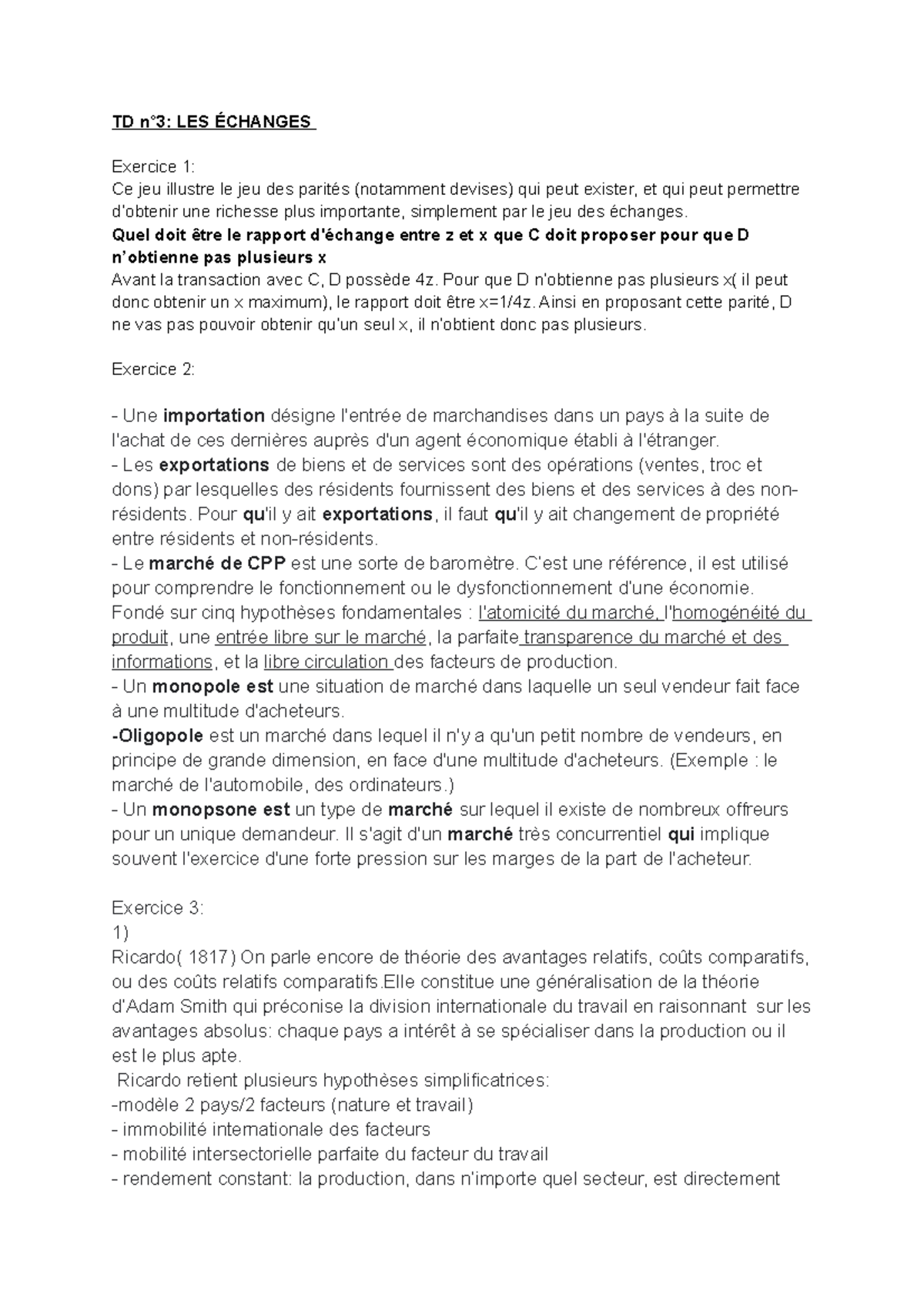 TD n°3: LES Échanges - TD n°3: LES ÉCHANGES Exercice 1: Ce jeu illustre ...