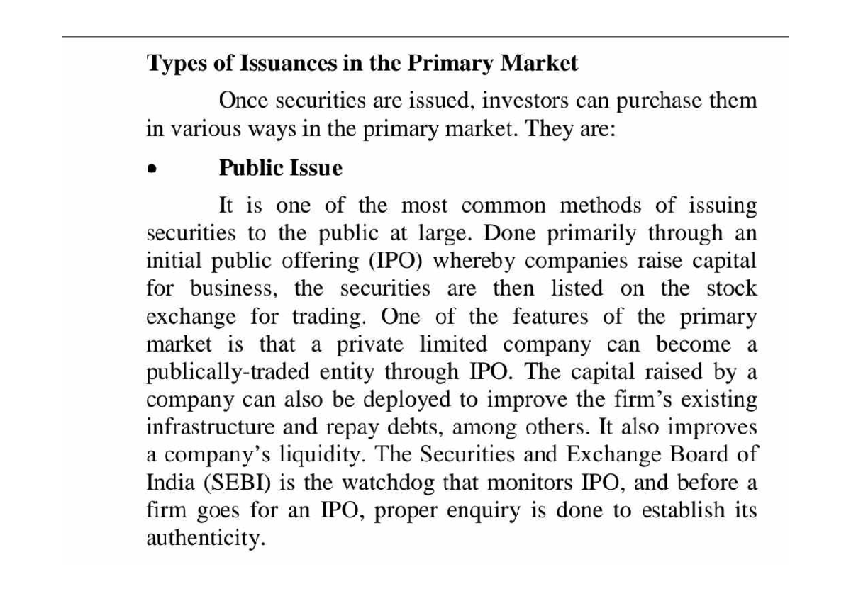 Type of issuances - Here is the type of issuance in the primary market ...