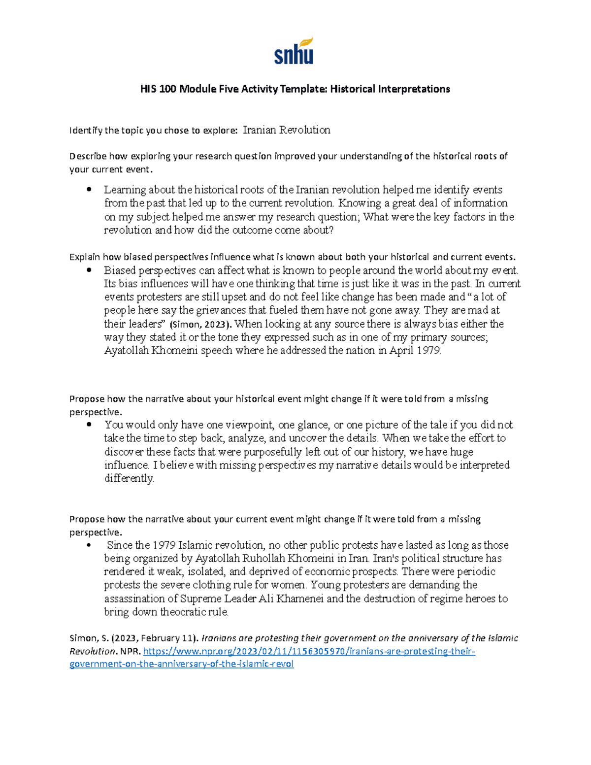 HIS 100 Module 5 Activity S - HIS 100 Module Five Activity Template ...