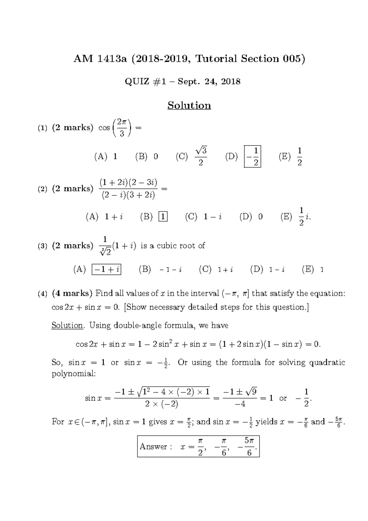 Quiz 1 and answers - AM 1413a (2018-2019, Tutorial Section 005) QUIZ #1 – Sept. 24, 2018 ...