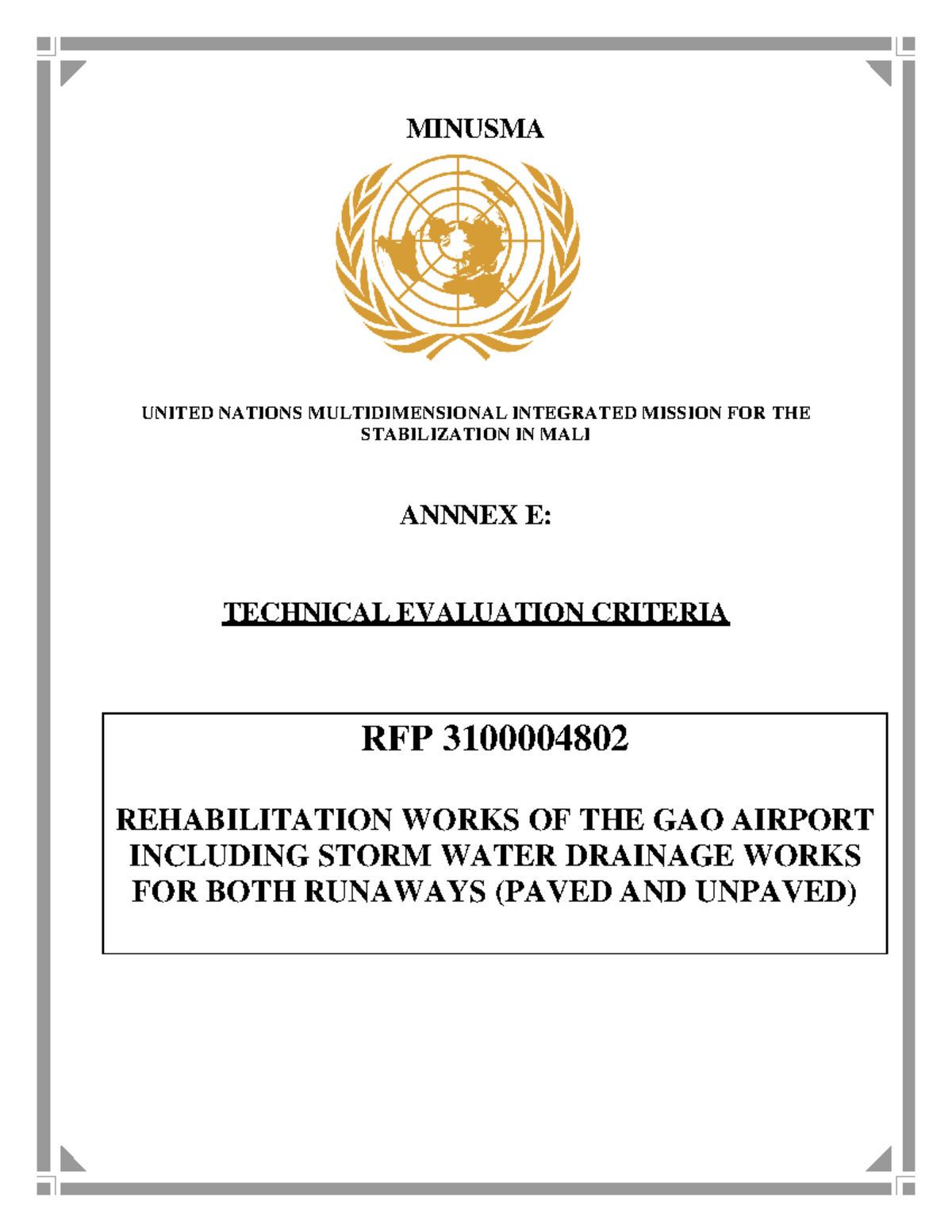 Annex E - Technical evaluation criteria - MINUSMA UNITED NATIONS MULTIDIMENSIONAL INTEGRATED ...