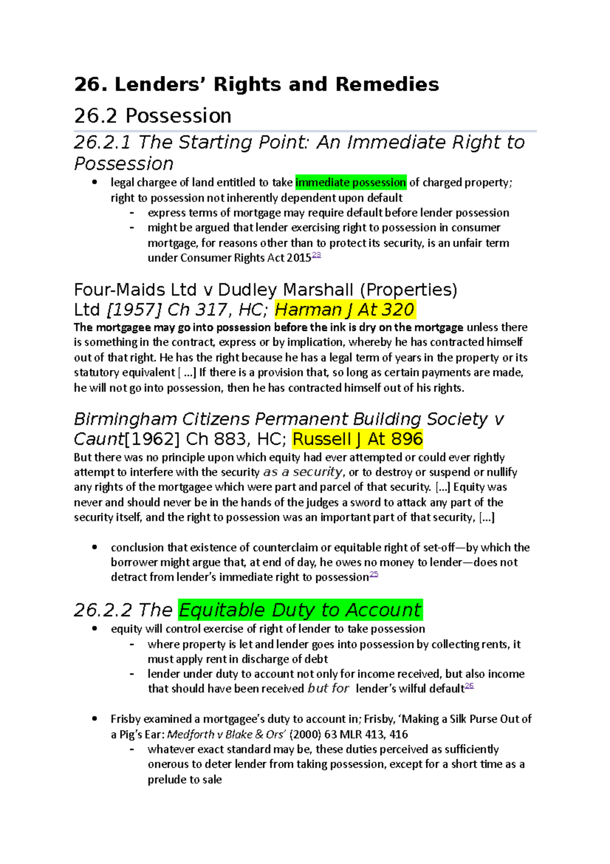 Reading 3 - book notes - 26. Lenders’ Rights and Remedies 26 Possession ...