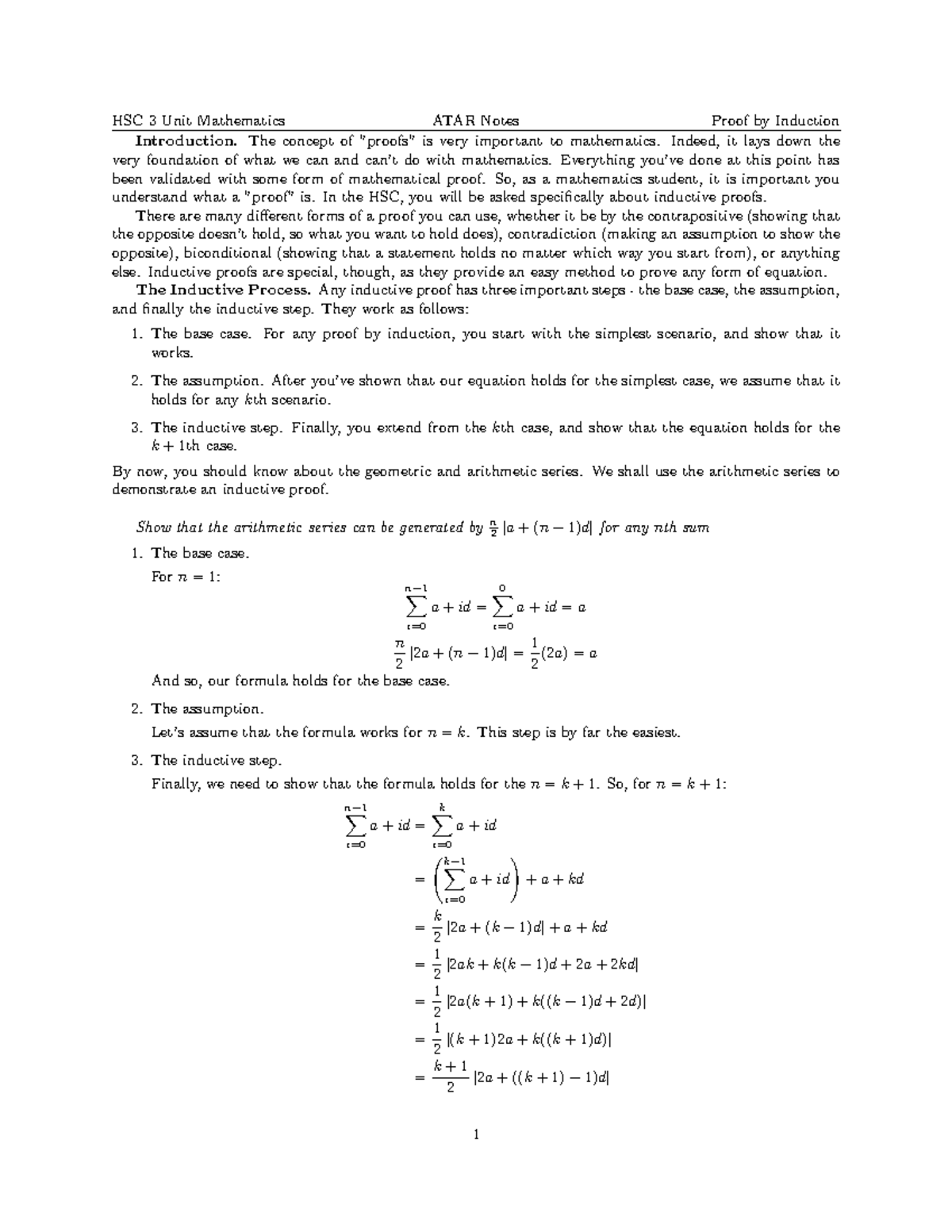 Mathamtical proof-induction - HSC 3 Unit Mathematics ATAR Notes Proof ...
