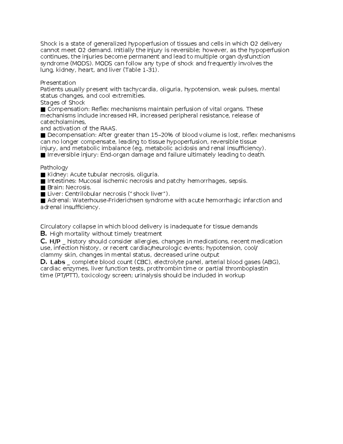 Shock Template - Shock is a state of generalized hypoperfusion of ...