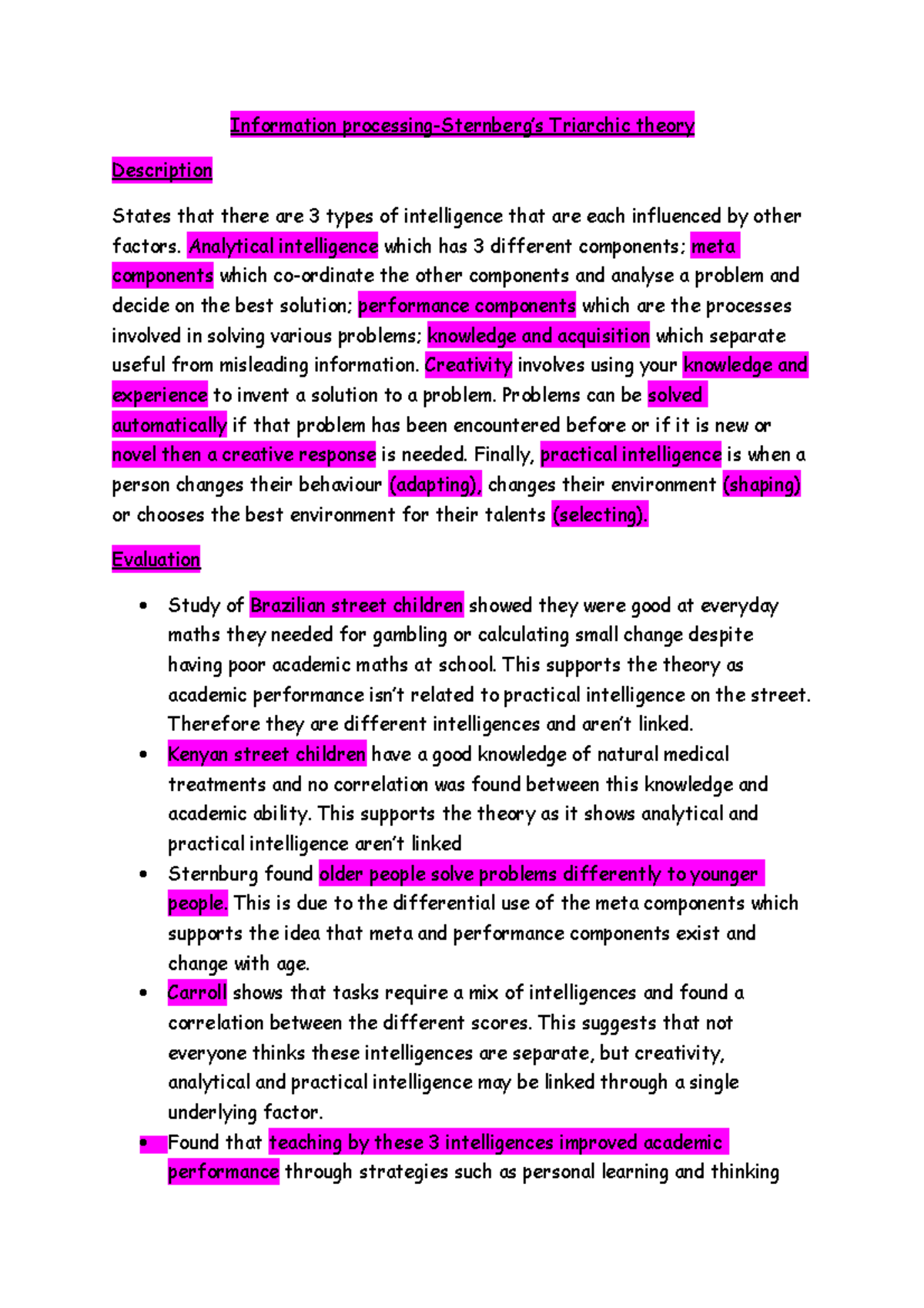 Information processing Sternburgs triarchic theory - Information ...