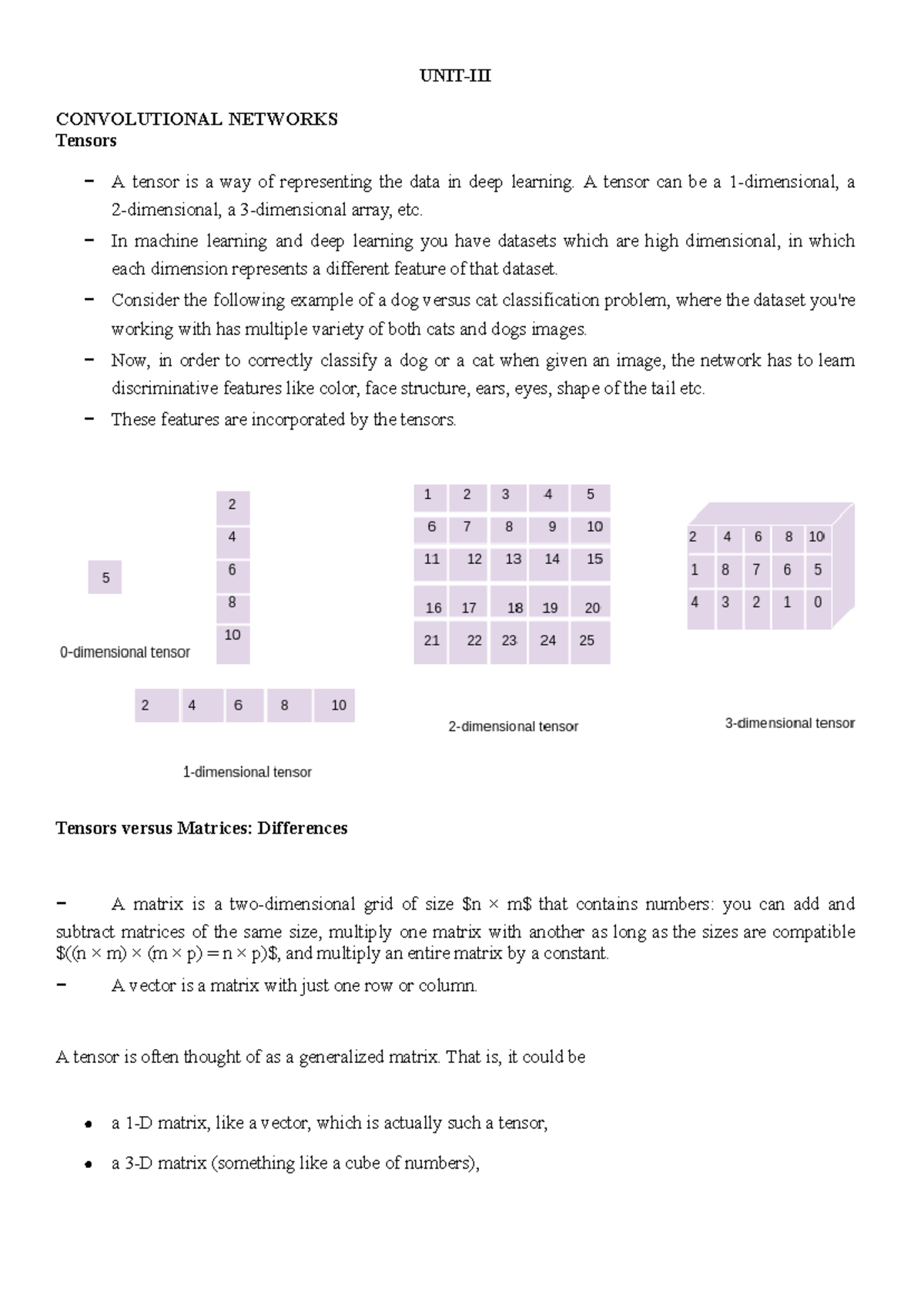 DL UNIT 03 Notes - UNIT-III CONVOLUTIONAL NETWORKS Tensors − A tensor ...