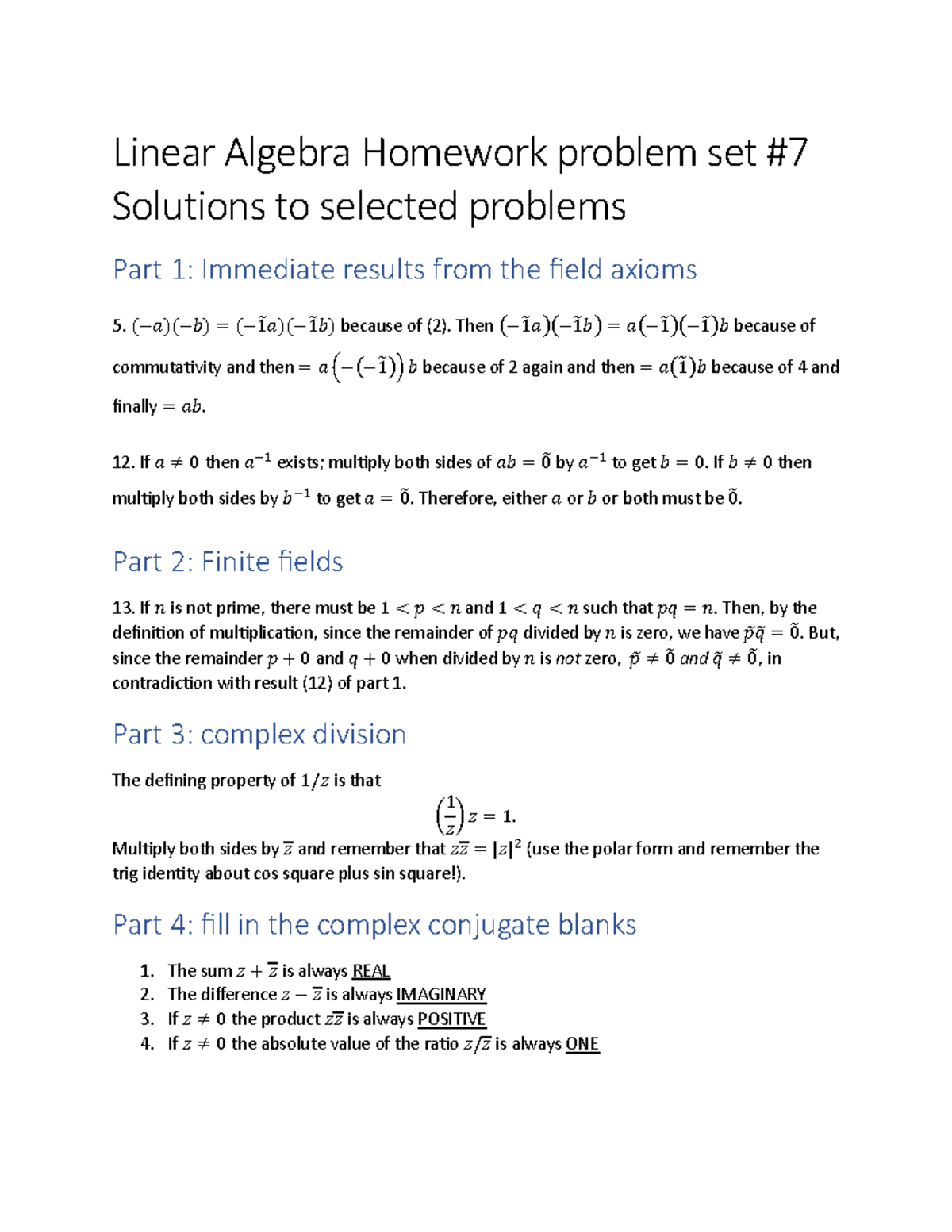 HW7 solution - homework - Linear Algebra Homework problem set # 7 Solutions to selected problems ...