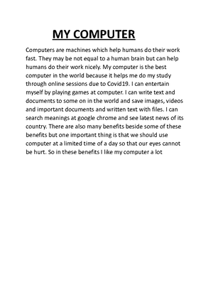 Creative Writing on Advantages and Disadvantages of a computer ...