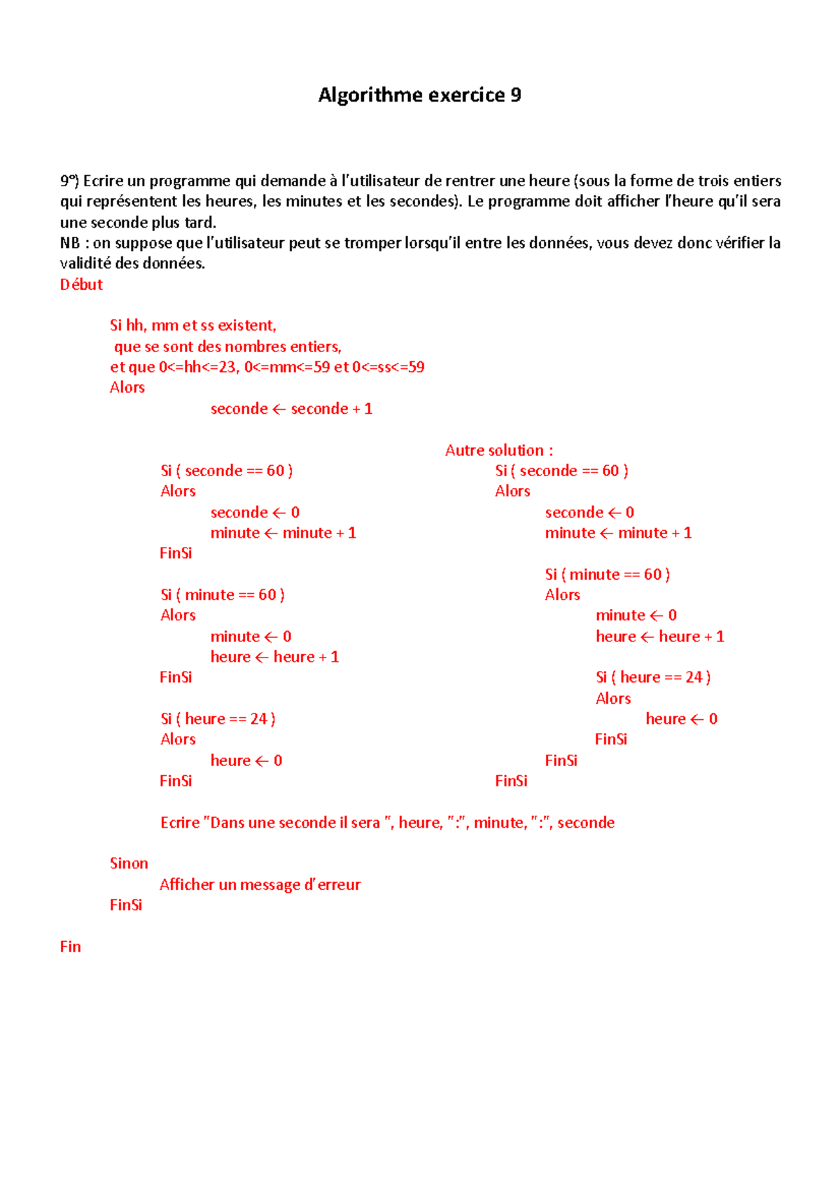 Td1-Algorithme Exercice 9Php - Algorithme exercice 9 9°) Ecrire un ...