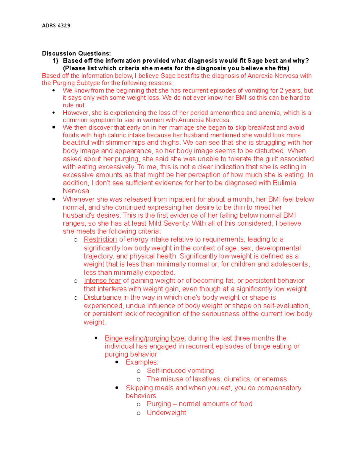 CASE Application Activity #7 - Discussion Questions: 1) Based off the ...