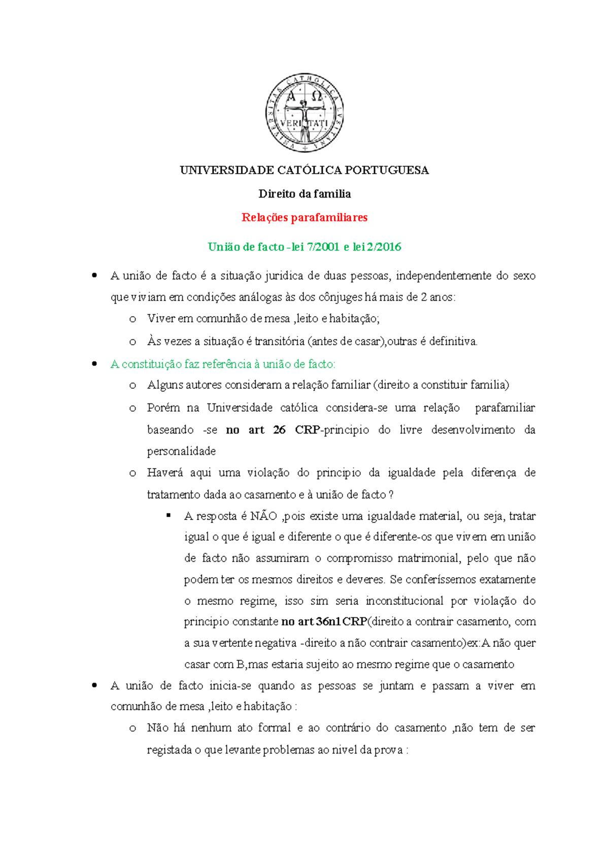 União de facto - Apenas apontamentos ,para complementar o estudo ...