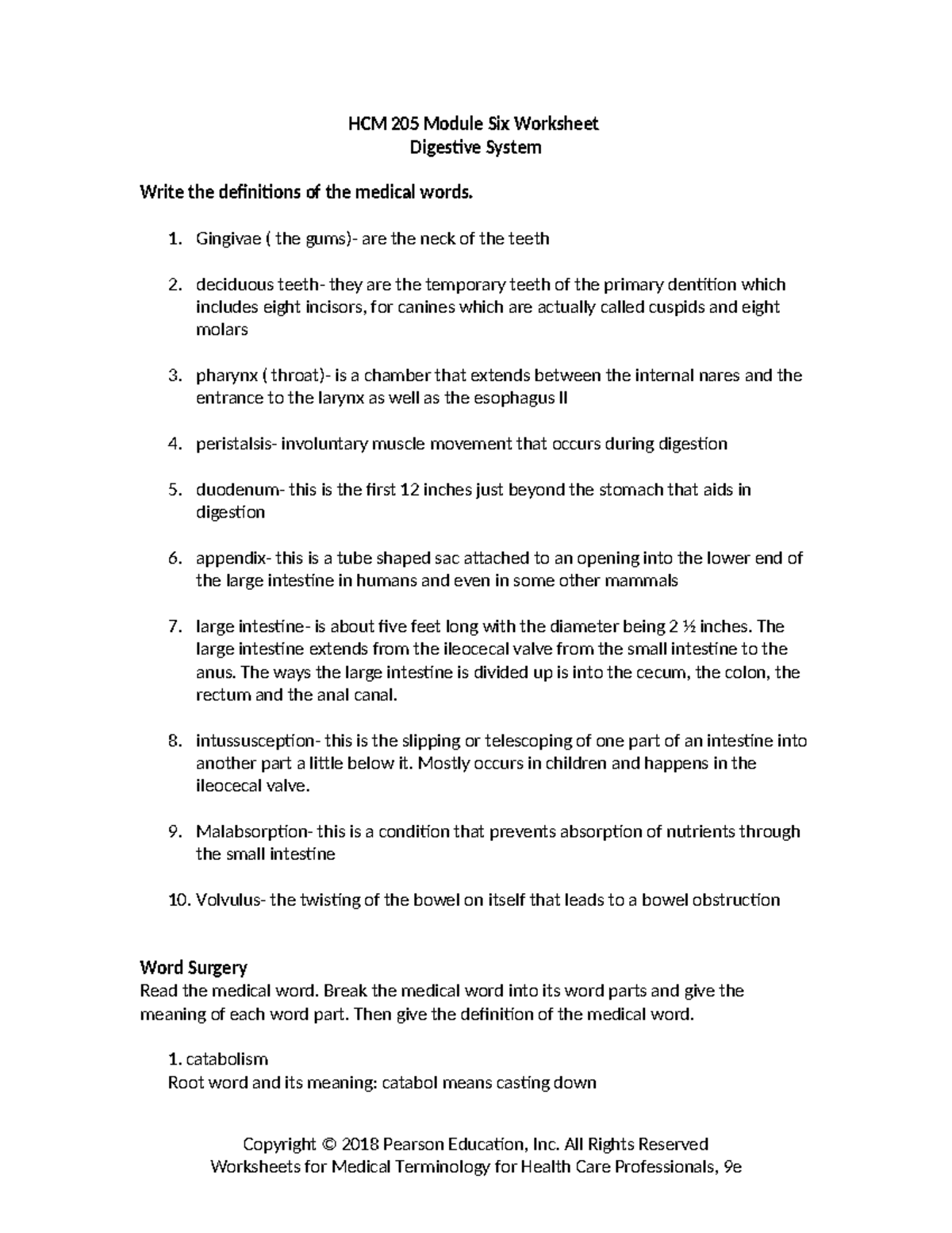 HCM 205 Module Six Worksheet - HCM 205 Module Six Worksheet Digestive ...
