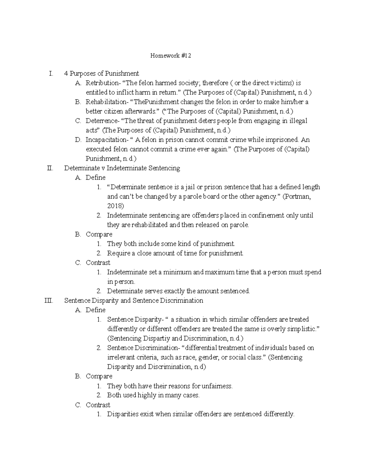 Homework #12 - Homework # I. 4 Purposes of Punishment A. Retribution ...