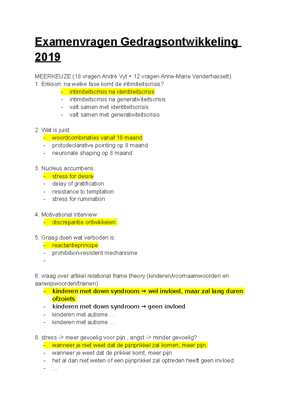 Examen gedragsontwikkeling - Examenvragen Gedragsontwikkeling 2019 ...