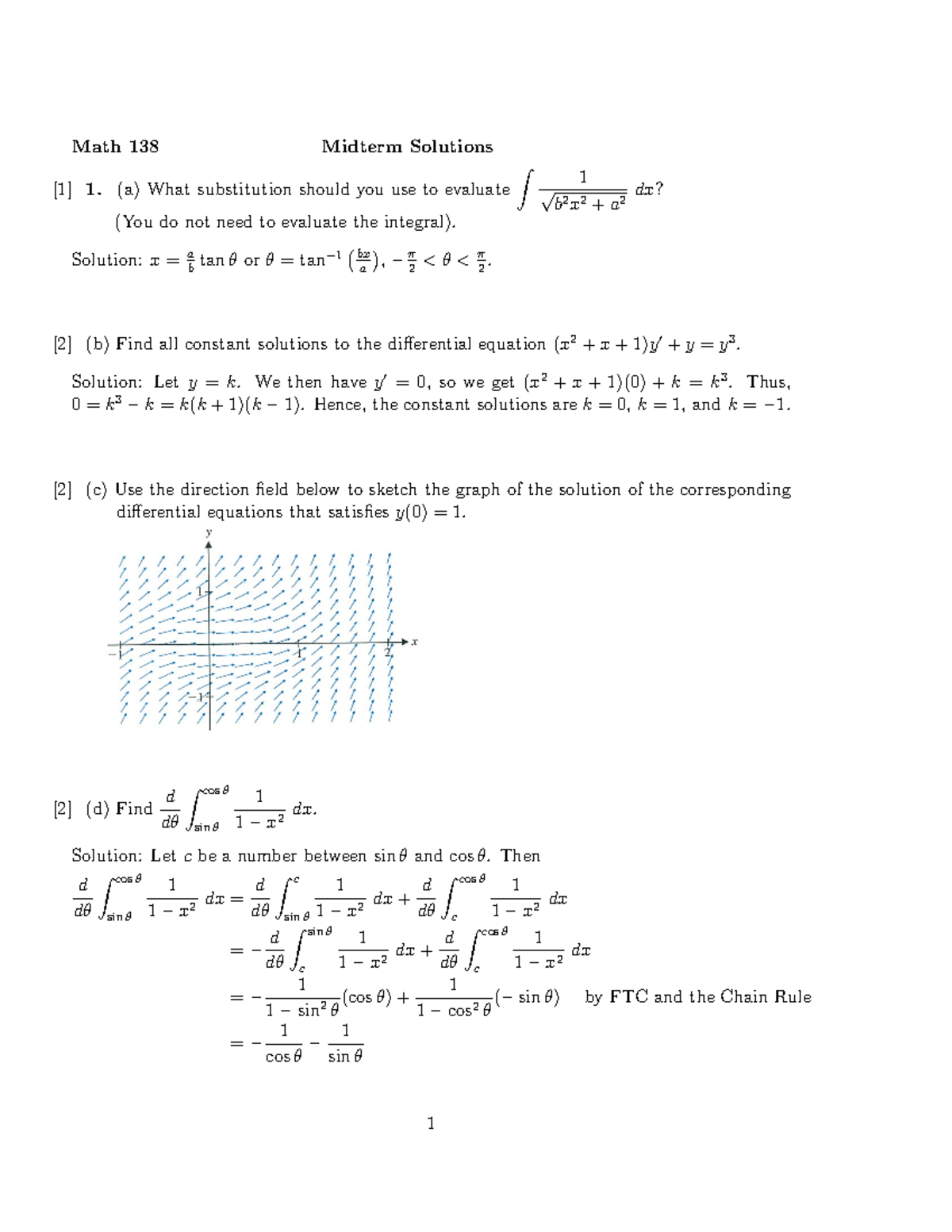 Exam 2013, questions and answers - Midterm - Math 138 Midterm Solutions Z [1] 1. (a) What - Studocu