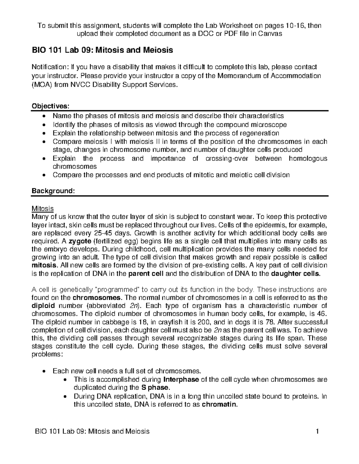 BIO 101 Lab 09, Mitosis and Meiosis-1 - upload their completed document ...