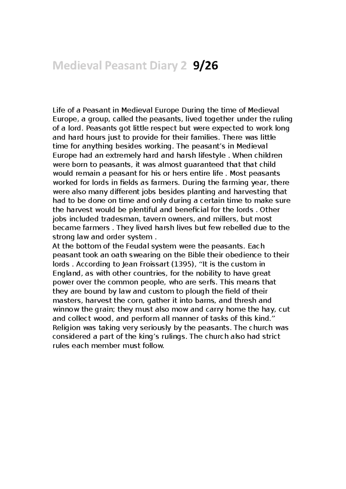 Medieval Peasant Diary 2 9 - Peasants got little respect but were ...