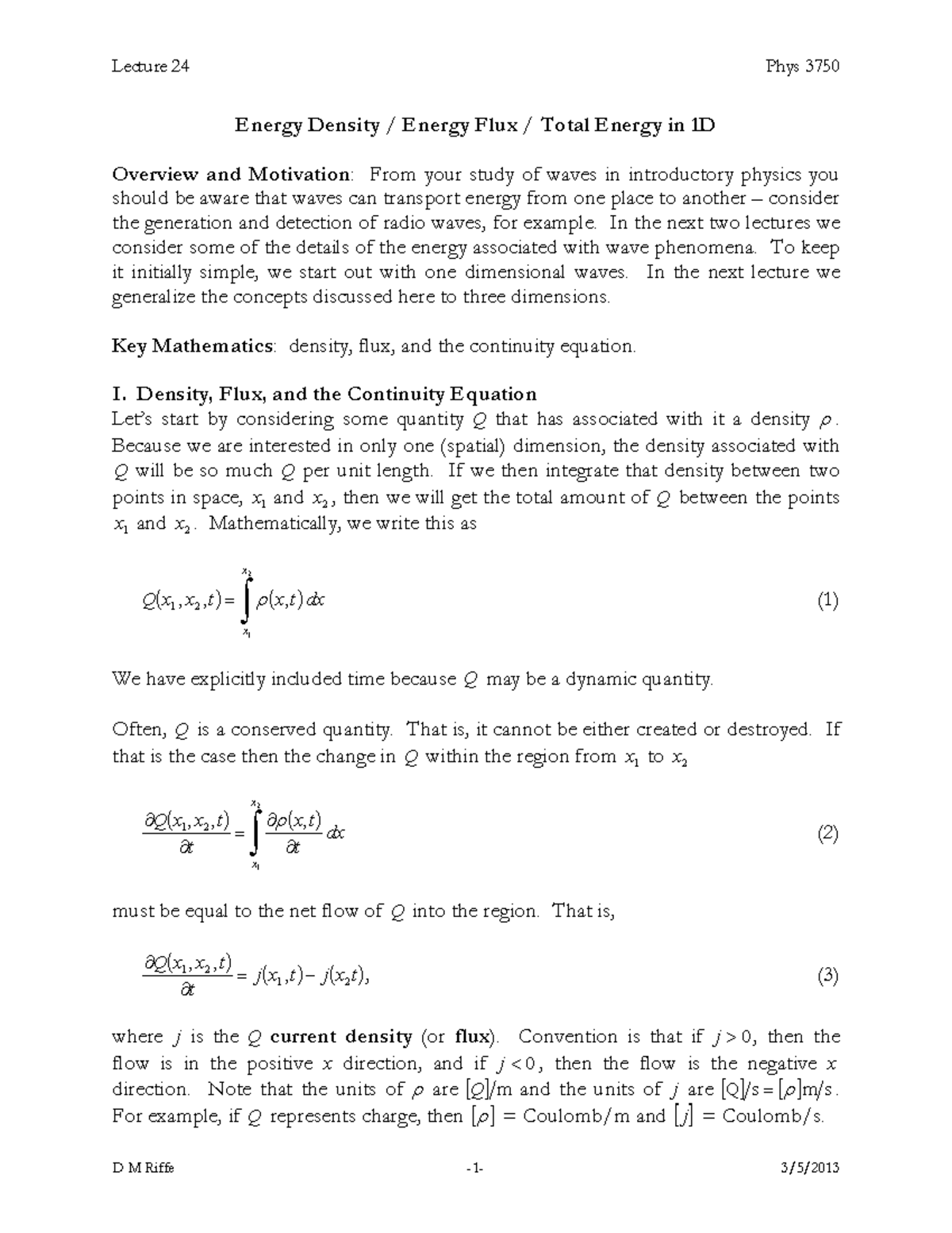 Lecture 24.pdf Energy density, energy flux and total energy 1D ...