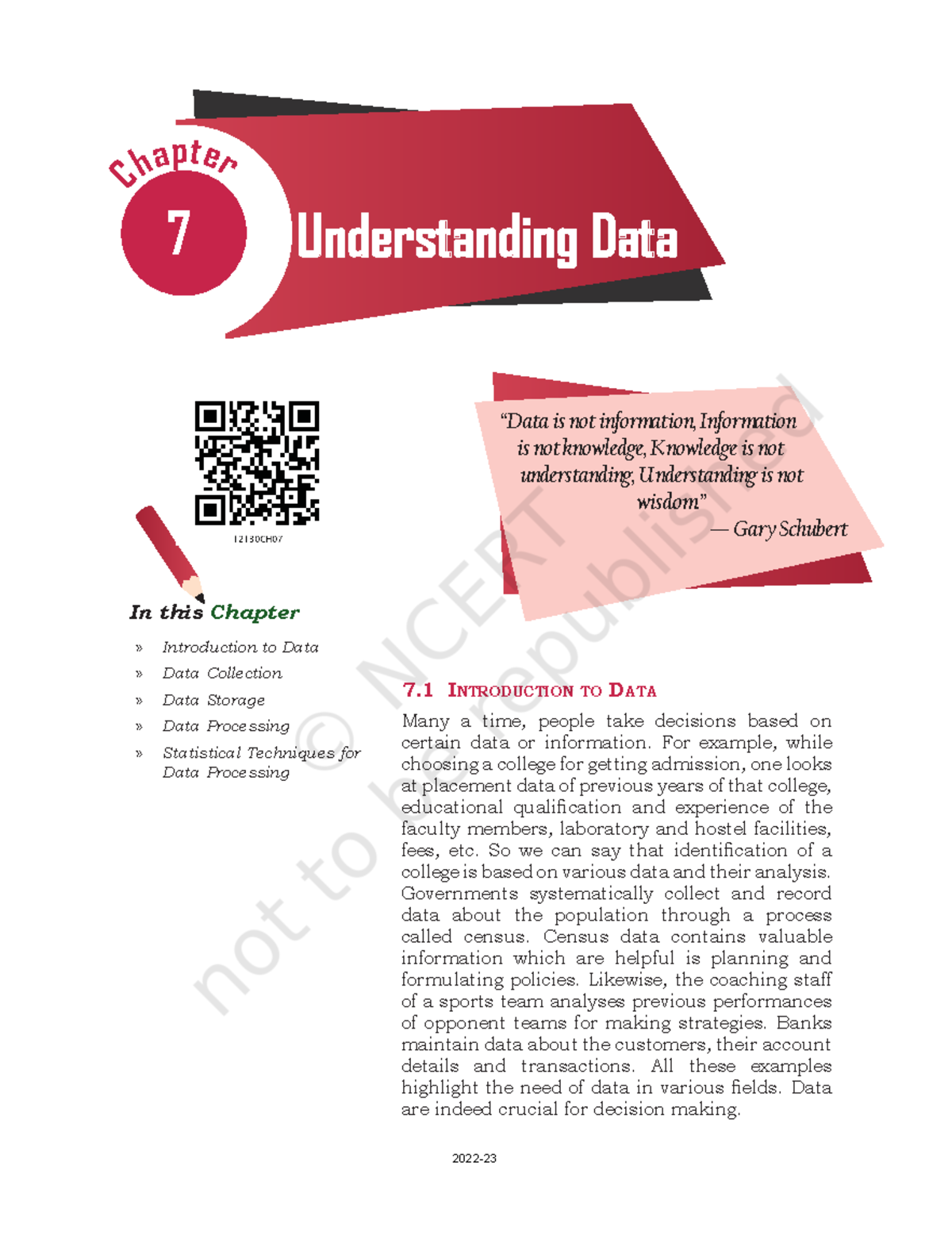 Chapter 7 Understanding Data - 7 INTRODUCTION TO DATA Many a time ...