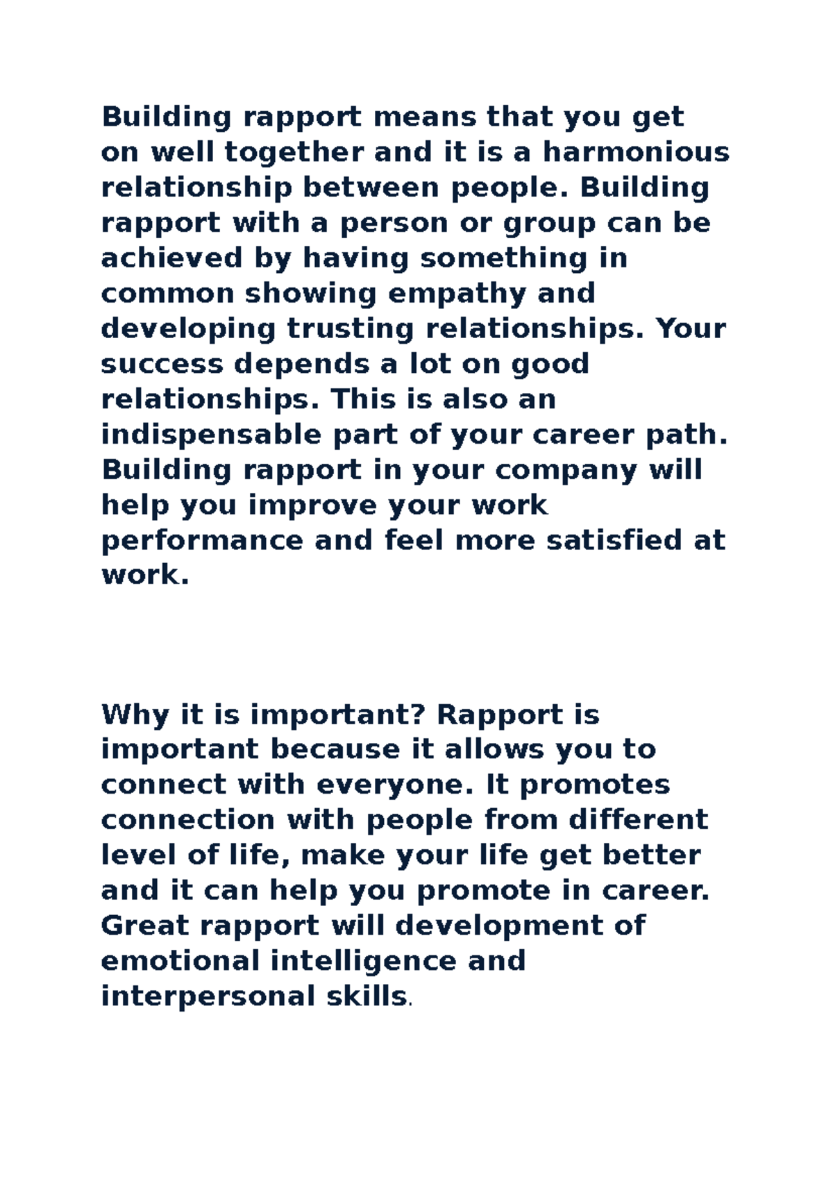 Thọ - Đáp án - Building rapport means that you get on well together and ...