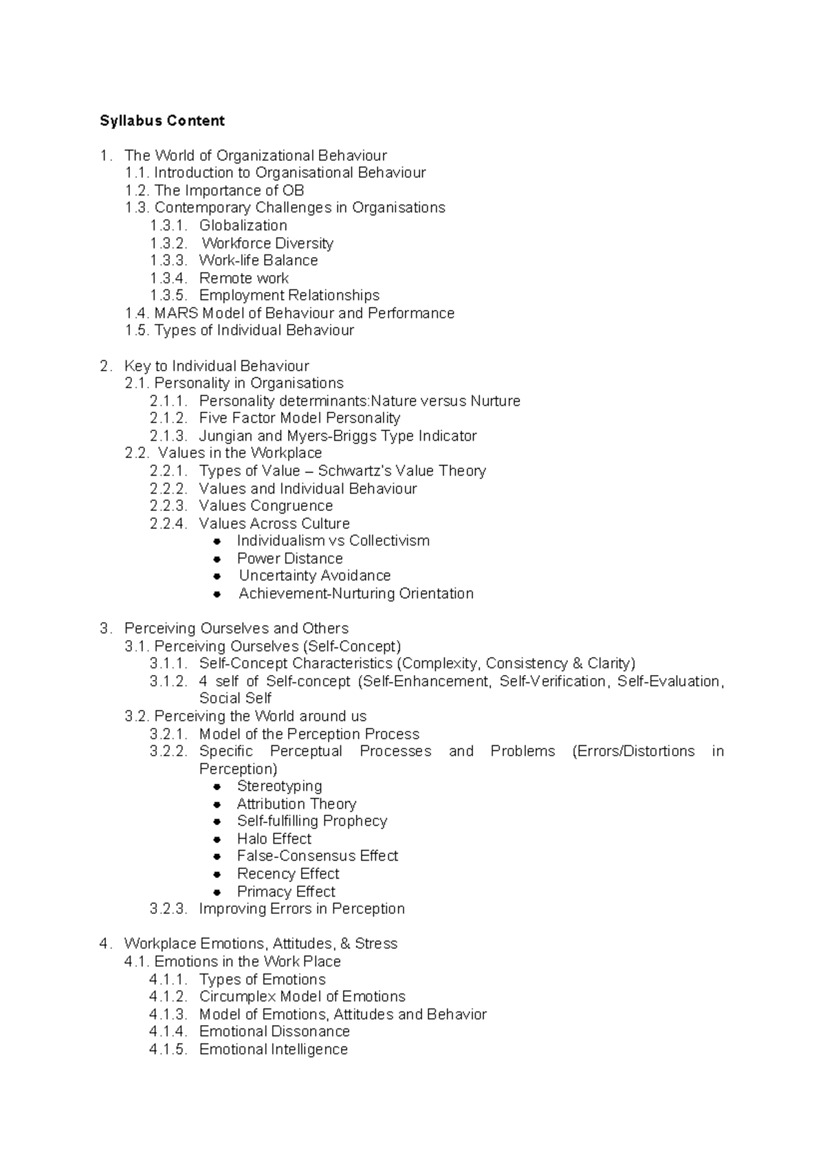MGT430 Syllabus Content - Syllabus Content The World of Organizational ...