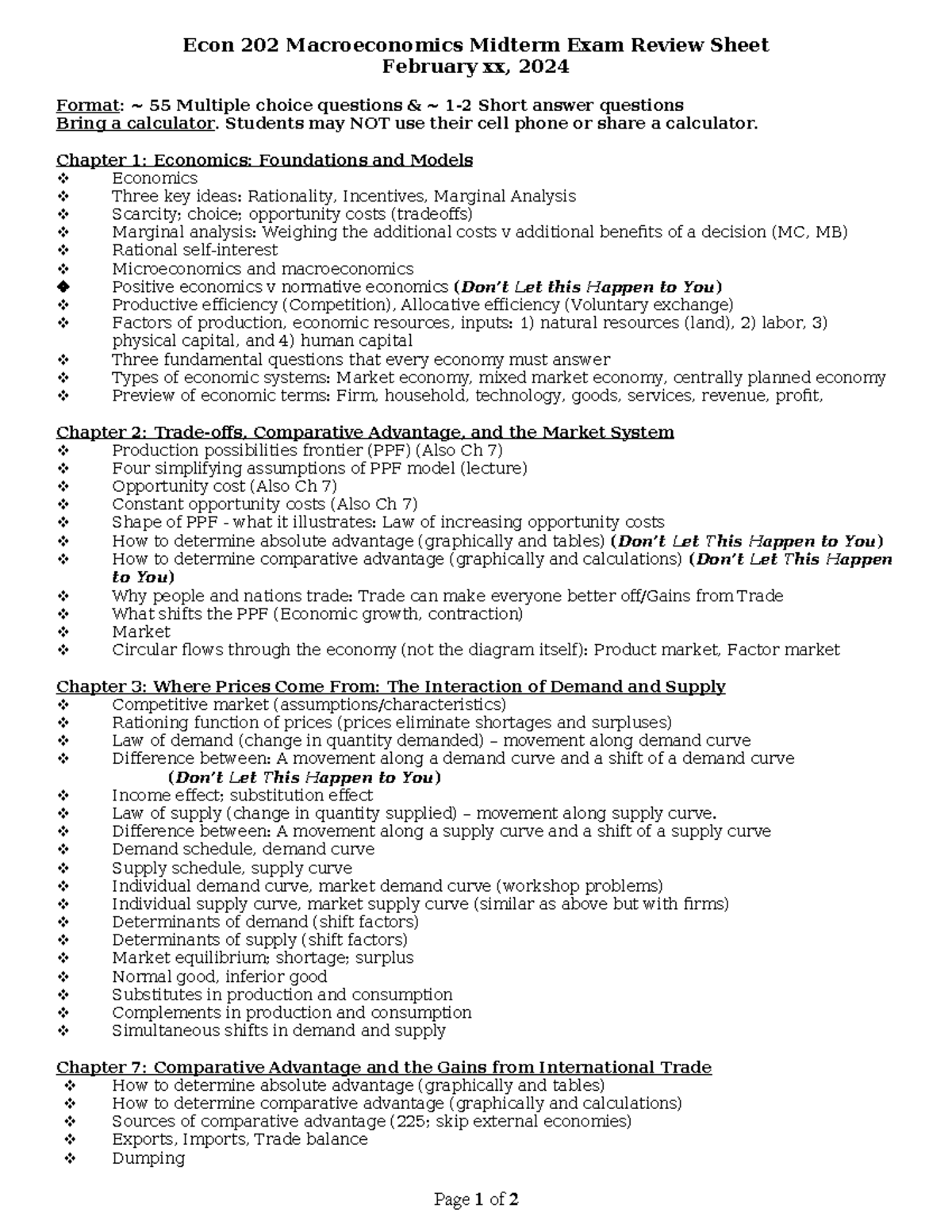 Econ 202 Midterm Review Sheet WI 2024 - Econ 202 Macroeconomics Midterm ...