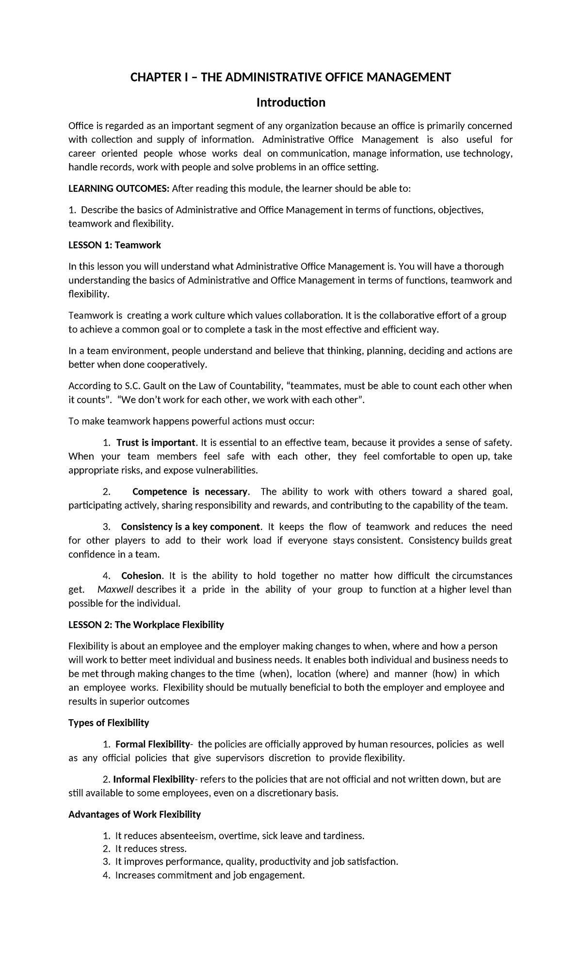 Module IN HRM 101 - CHAPTER I – THE ADMINISTRATIVE OFFICE MANAGEMENT ...