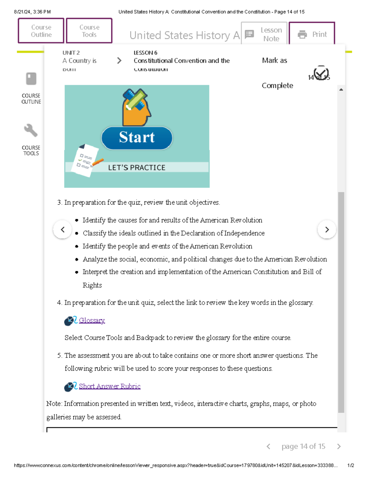 Quiz review to move on - Course Outline Course Tools United States ...