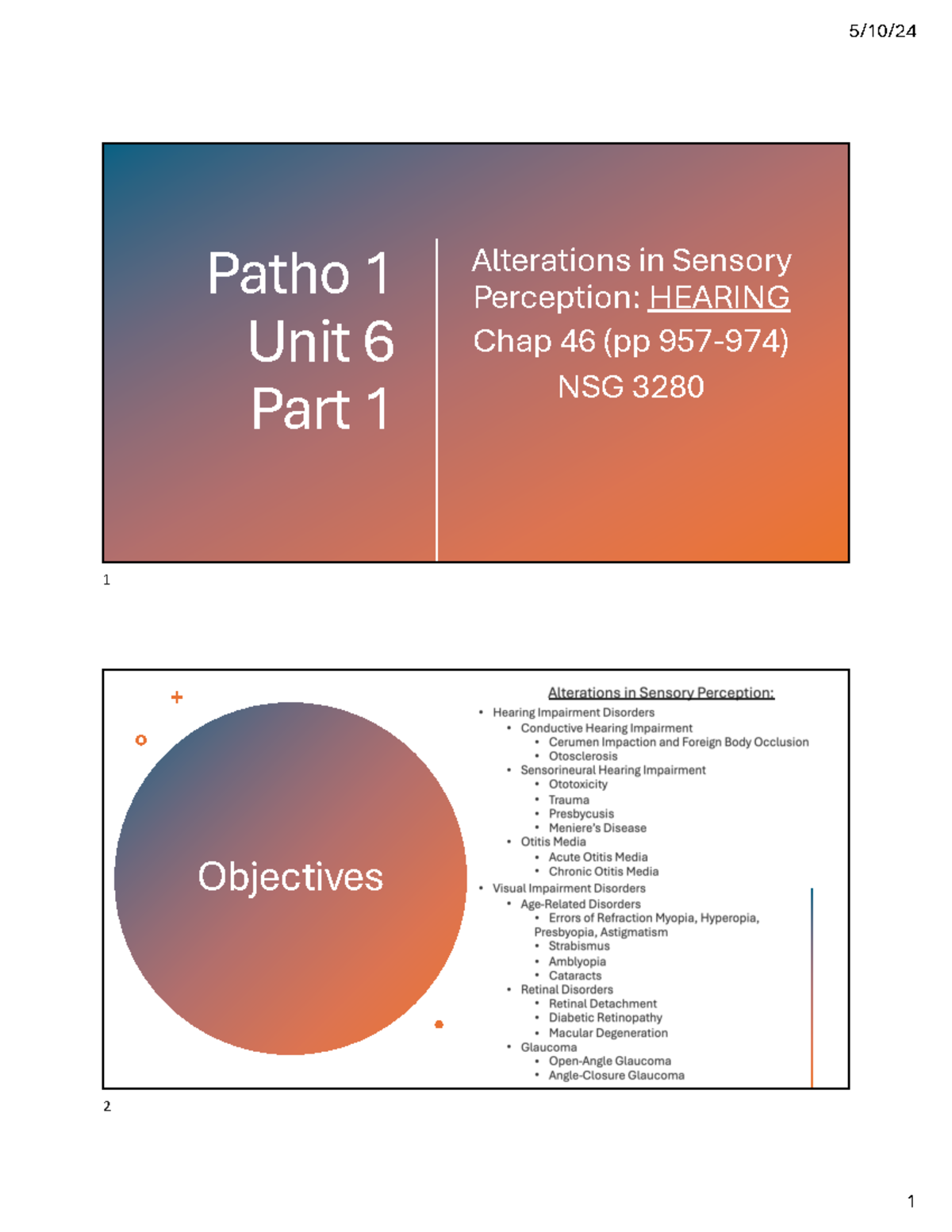 Patho 1 Unit 6 Part 1 - Alterations in Sensory: Hearing - Patho 1 Unit ...