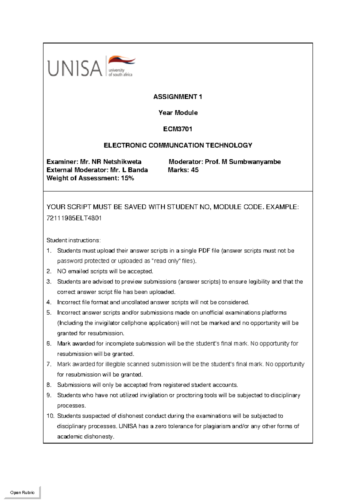 ECM3701- Assessment-1 - ASSIGNMENT 1 Year Module ECM ELECTRONIC ...