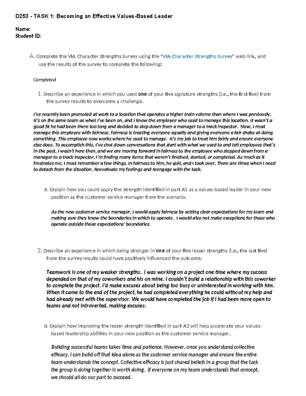 D253 Task 1 Template - D253 - TASK 1: Becoming an Effective Values ...