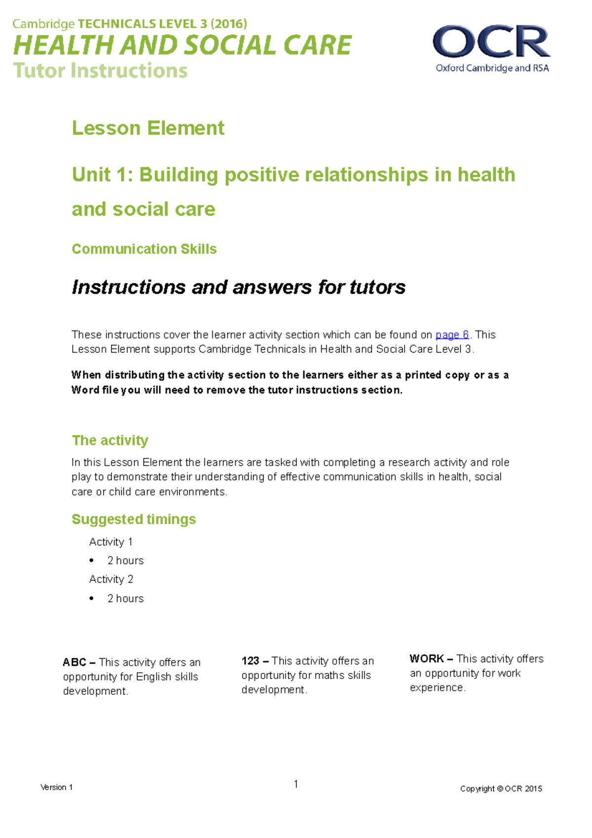 260971-communications-skills - Lesson Element Unit 1: Building positive ...