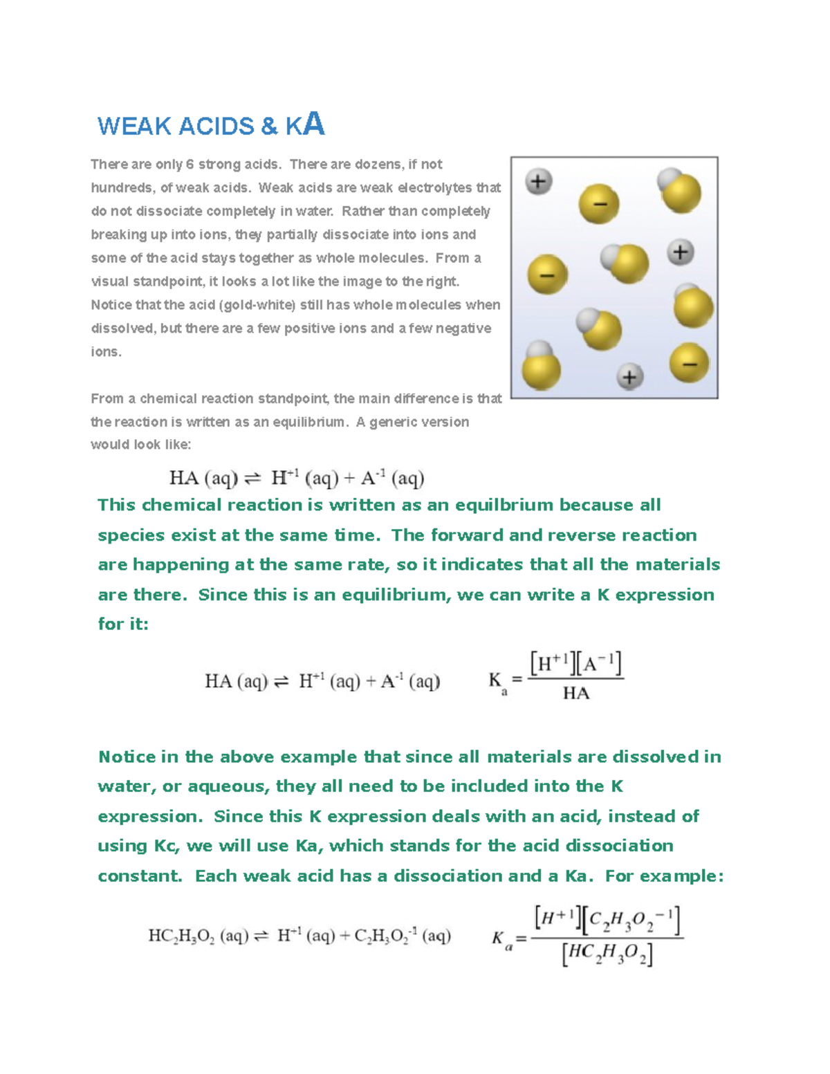 Weak acids - Instructor given general chemistry II lecture notes ...