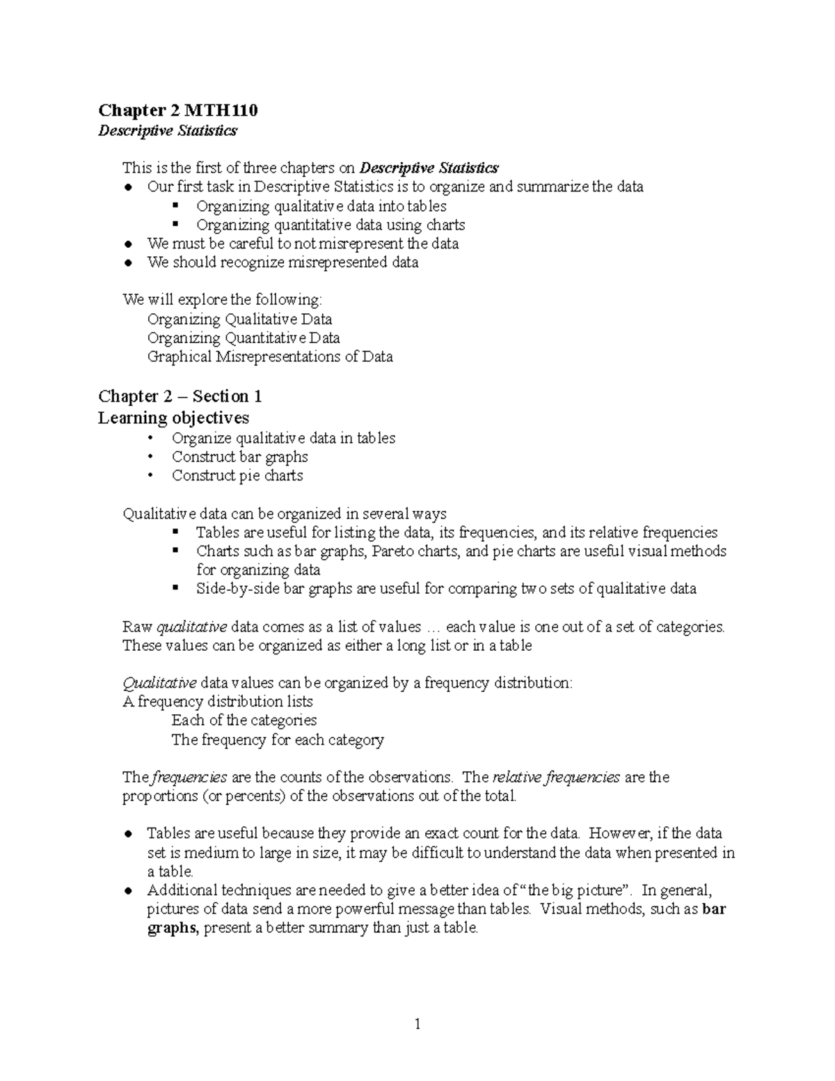 Chapter 2 MTH110 - Chapter 2 MTH Descriptive Statistics This is the ...