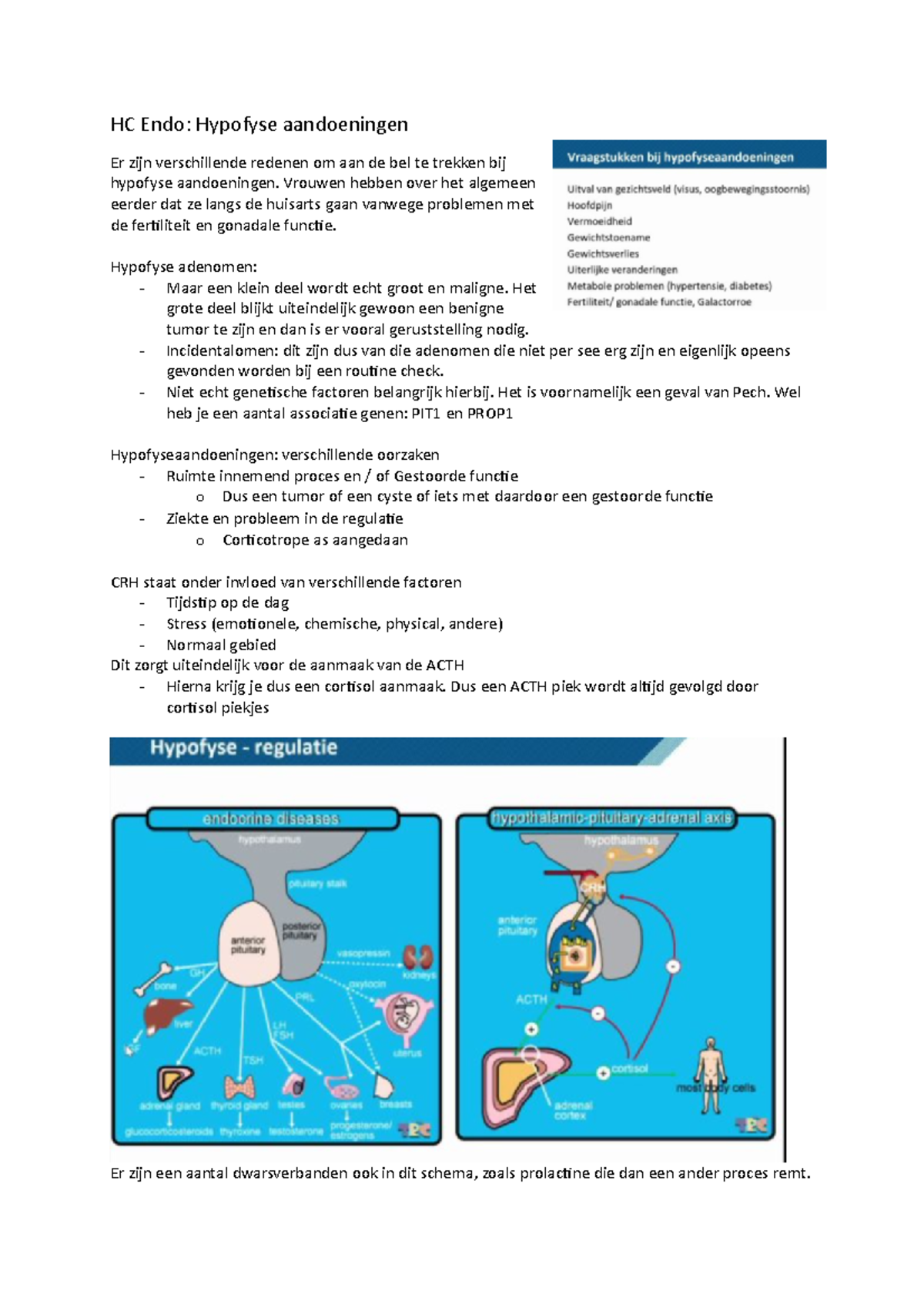 HC ENDO2 Hypofyse - HC deel 2 endo - HC Endo: Hypofyse aandoeningen Er ...