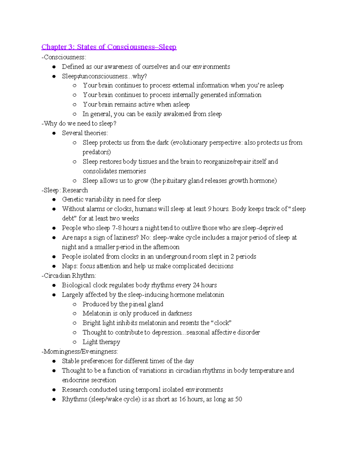 Chapter 3 Lecture Notes - Chapter 3: States of Consciousness–Sleep ...
