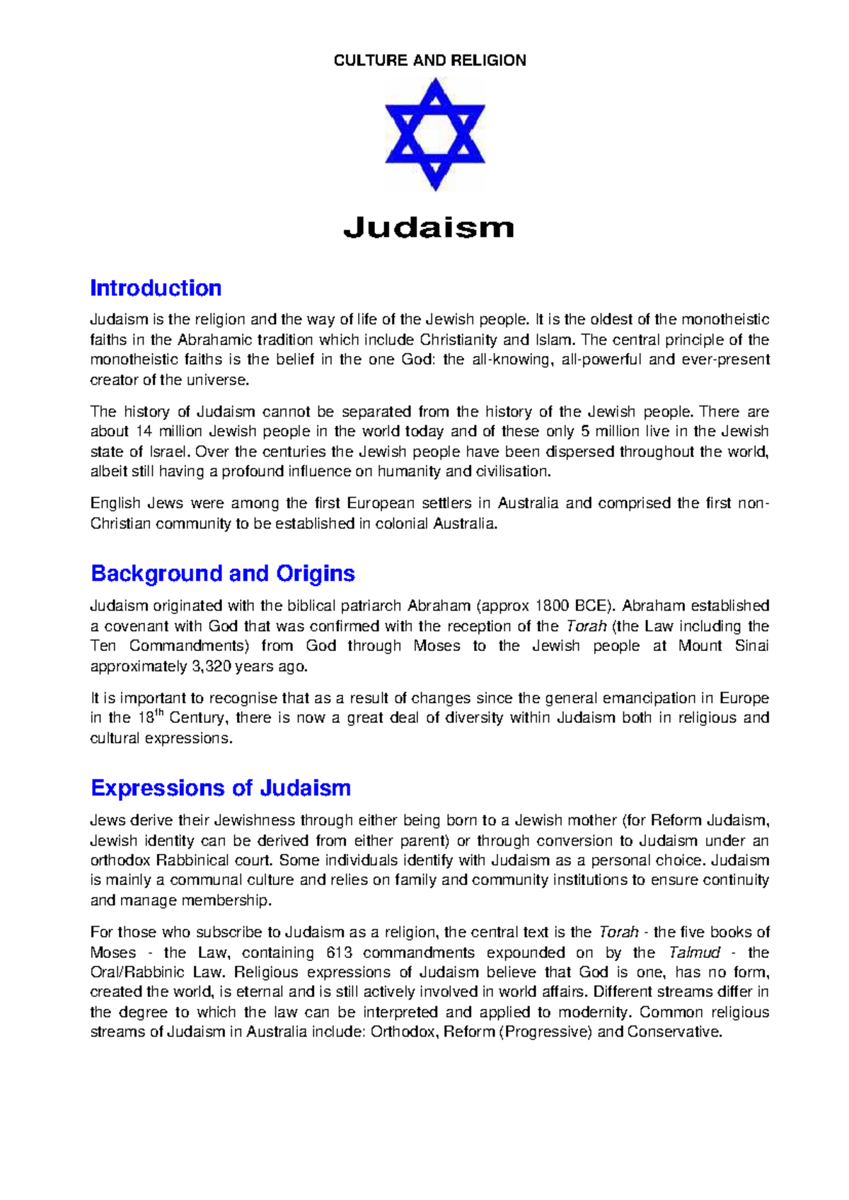 Nt judaism fact sheet - It's give you understand all about it - Judaism ...