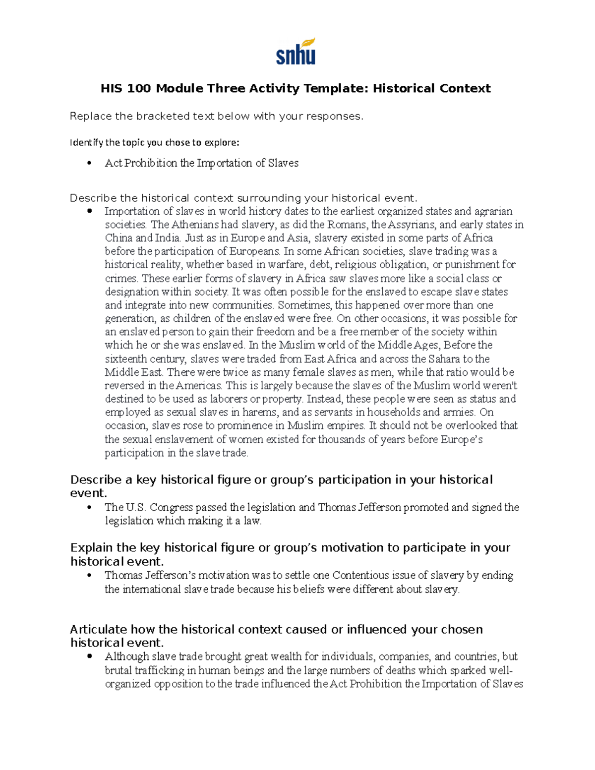 HIS 100 Module Three Activity Context Template - BUS-210 - SNHU - Studocu