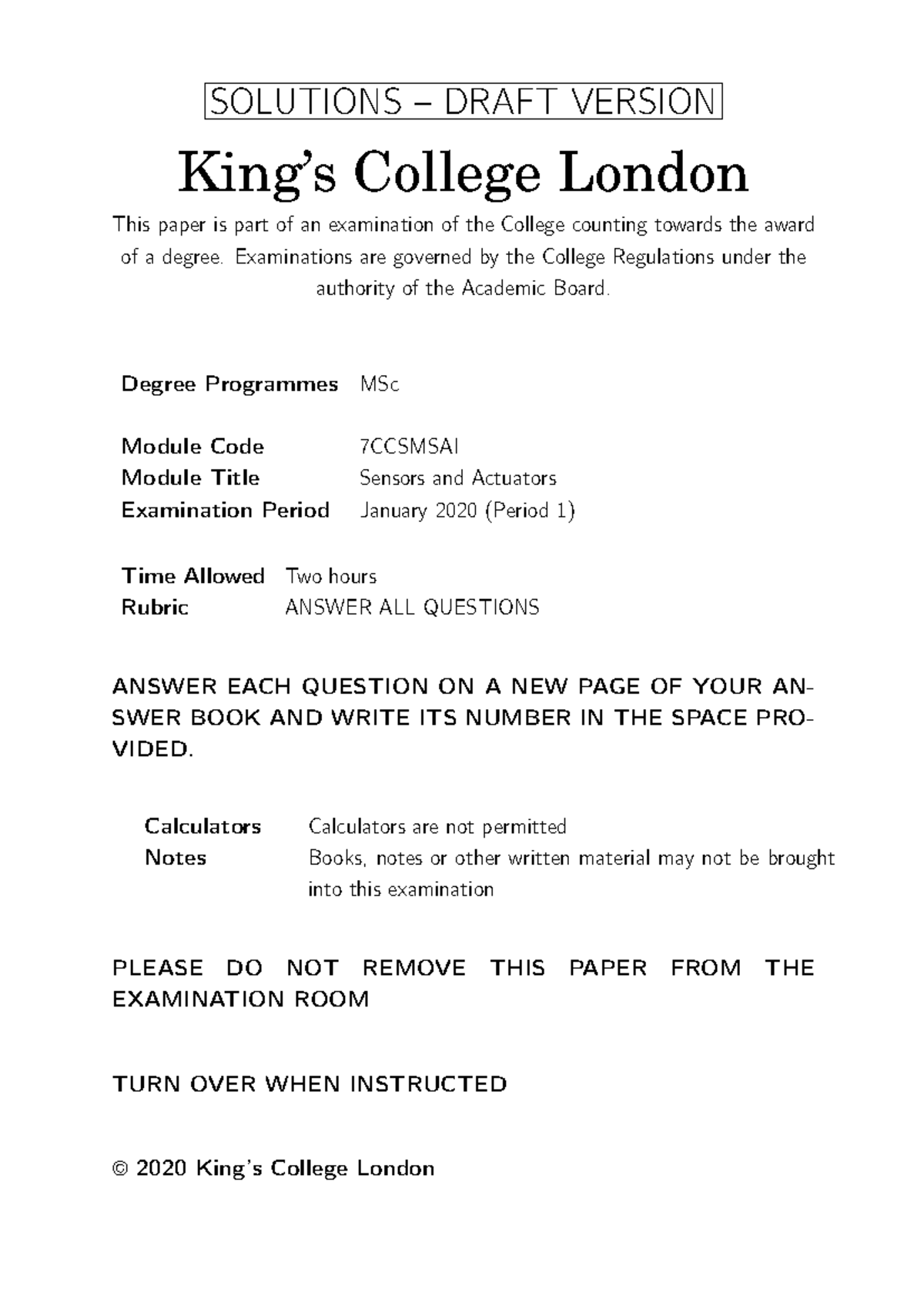 Sensors jan 2020 - past exam q - King’s College London This paper is ... Sensors jan 2020 - past exam q - King’s College London This paper is ...
