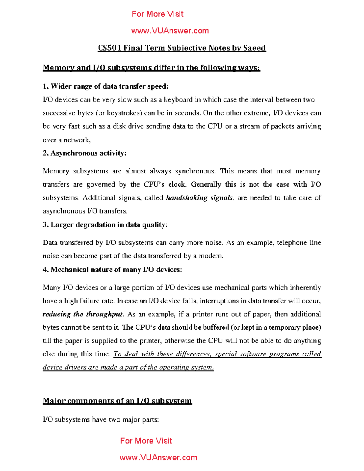 CS501 Final Term Subjective Notes by Saeed (VUAnswer.com) - Copy ...