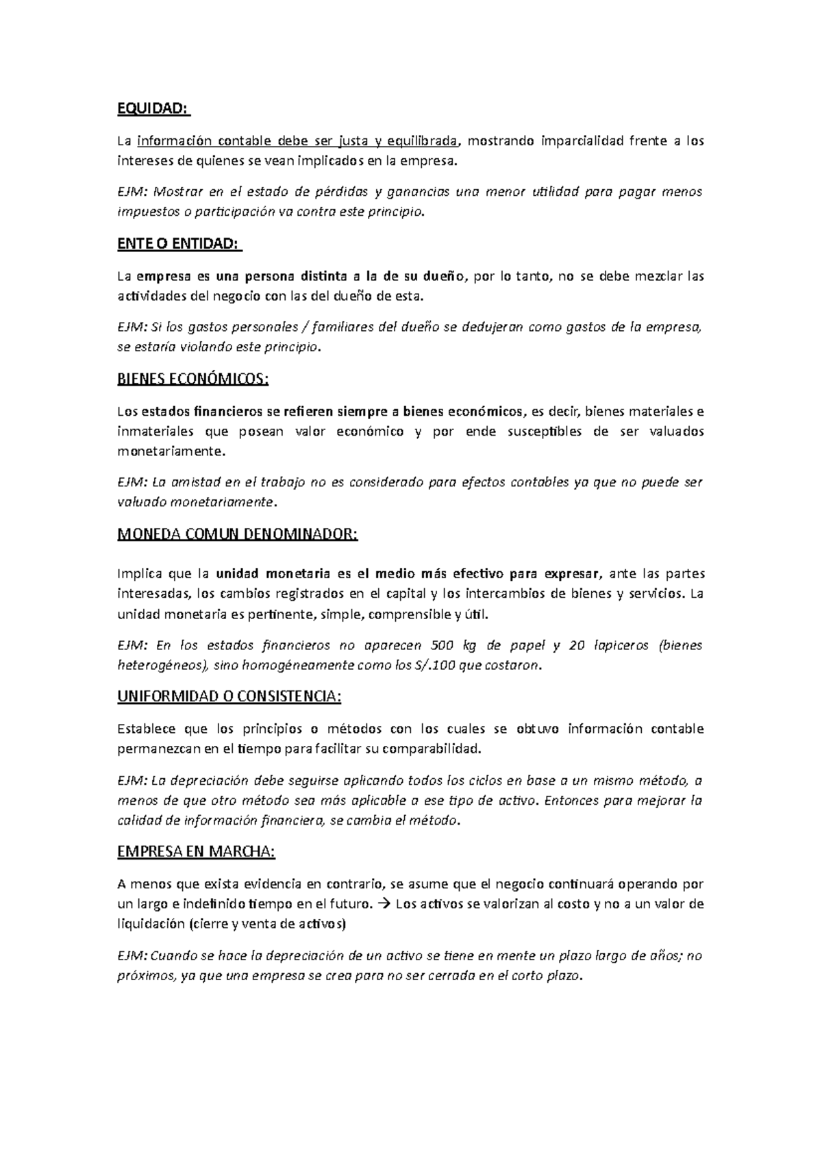 resumen que incluye los Principios contables - EQUIDAD: La información ...
