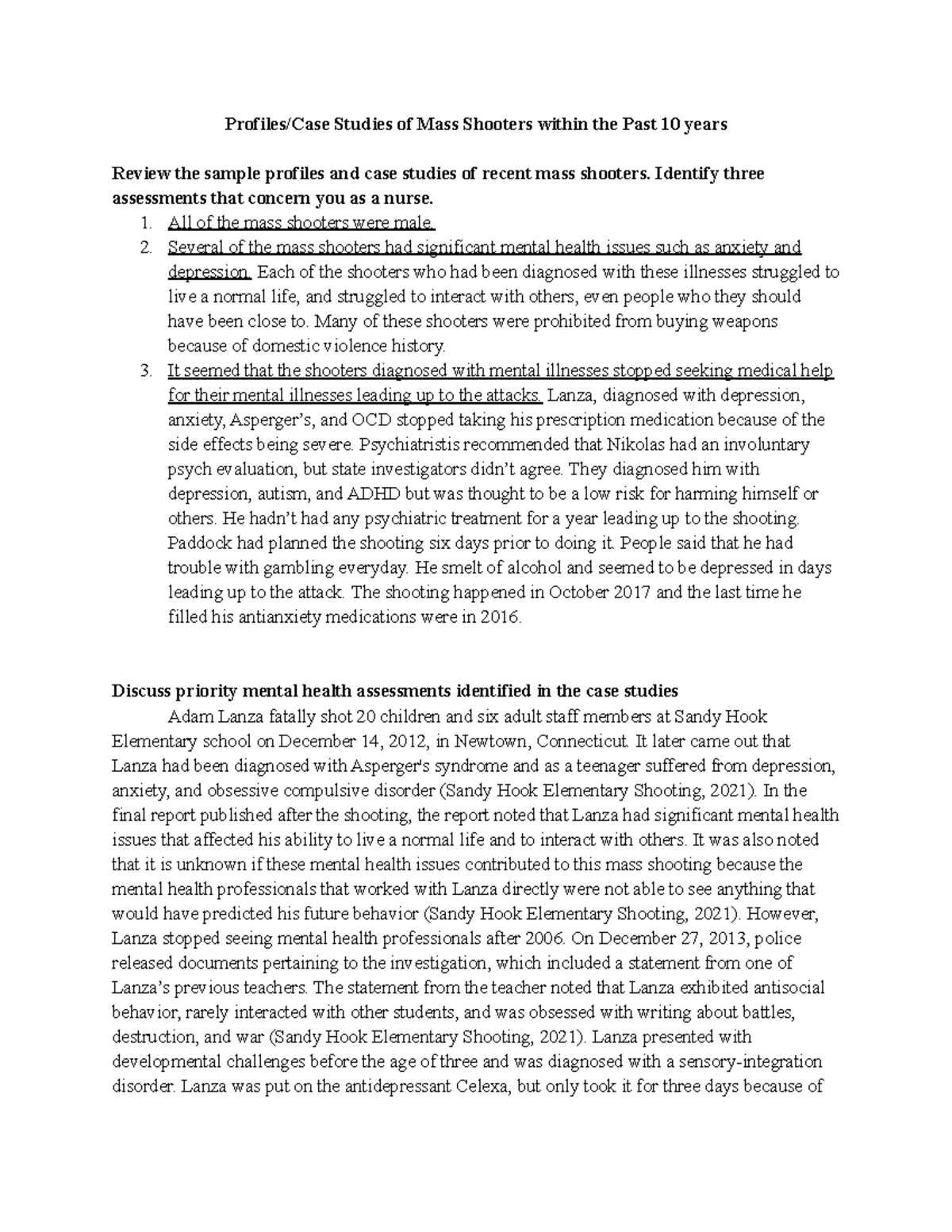 NUR 452 Gun Violence Discussion Debate - Profiles/Case Studies of Mass ...