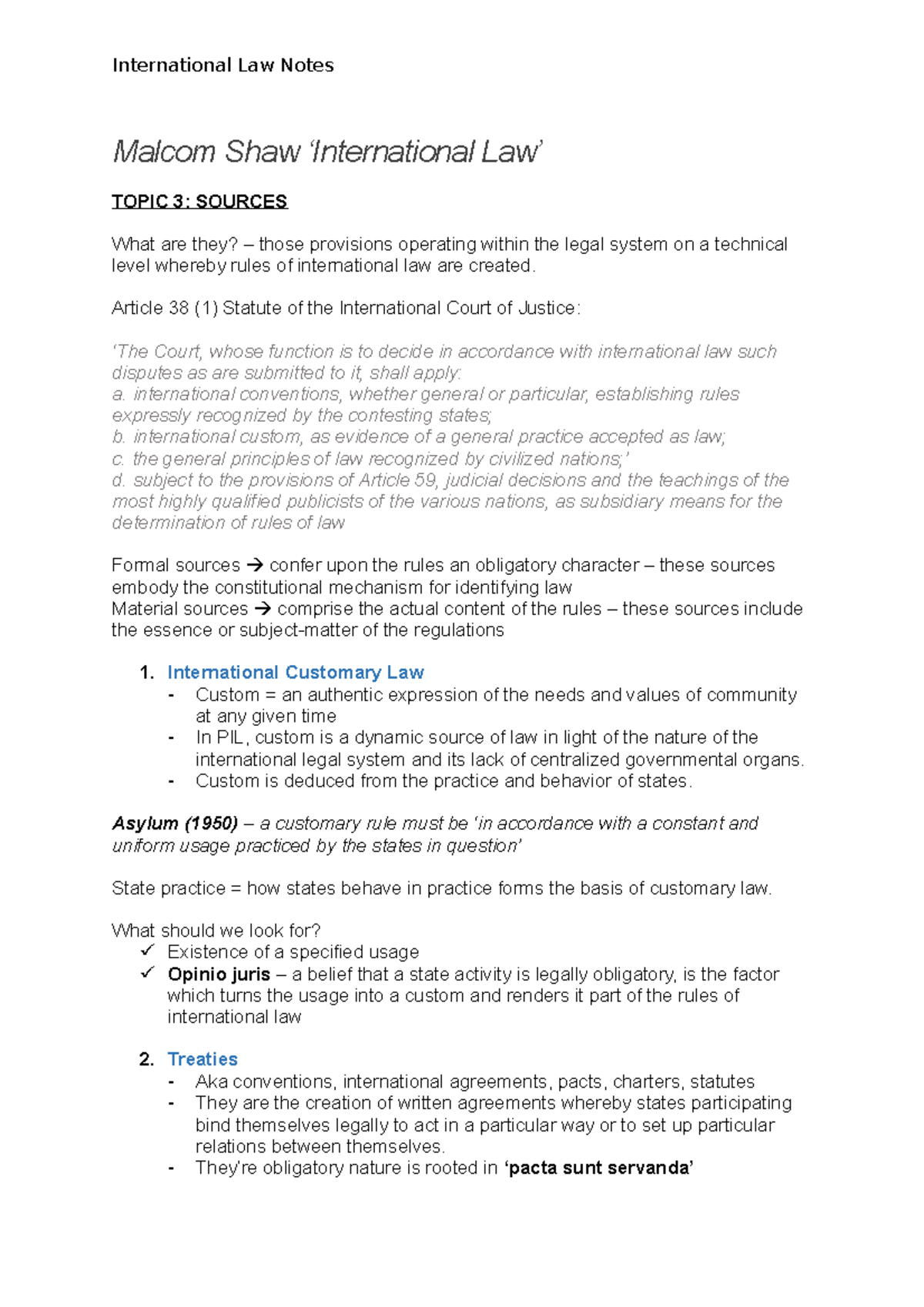 Malcom Shaw Topic 2 and 3 Notes - International Law Notes Malcom Shaw ...