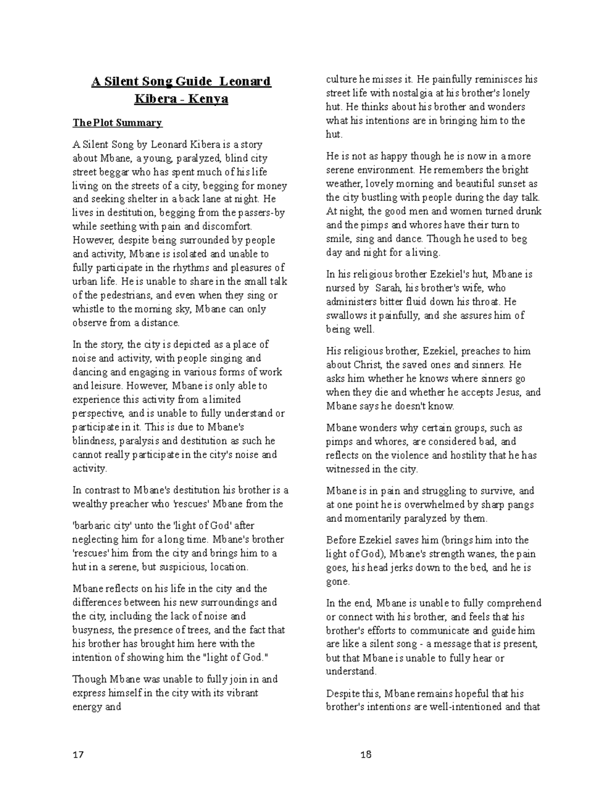 A Silent Song Guide Leonard Kiber- students copy - A Silent Song Guide ...