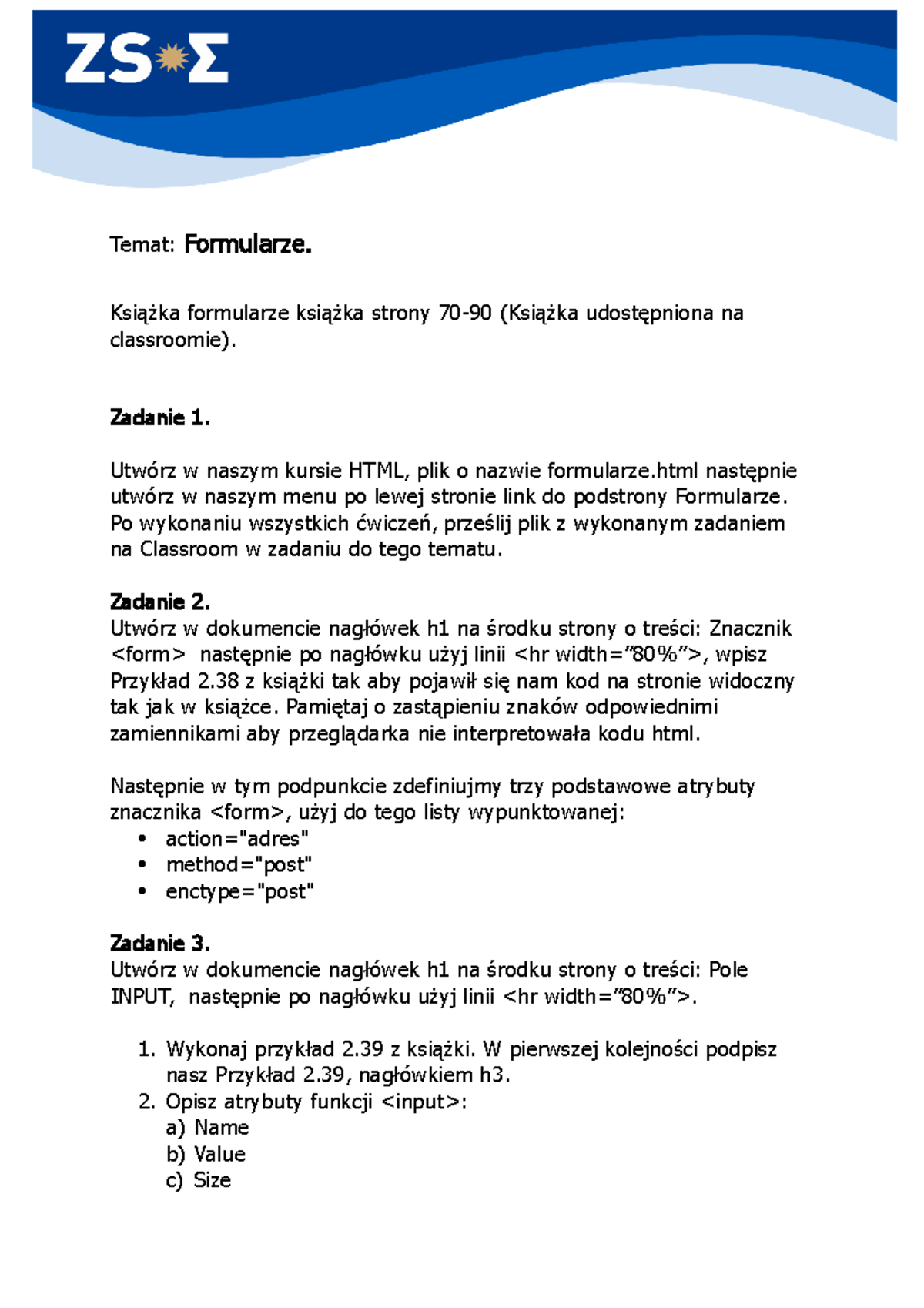 Lekcja 21-22 Formularze - Temat: Formularze. Książka formularze książka strony 70-90 (Książka ...