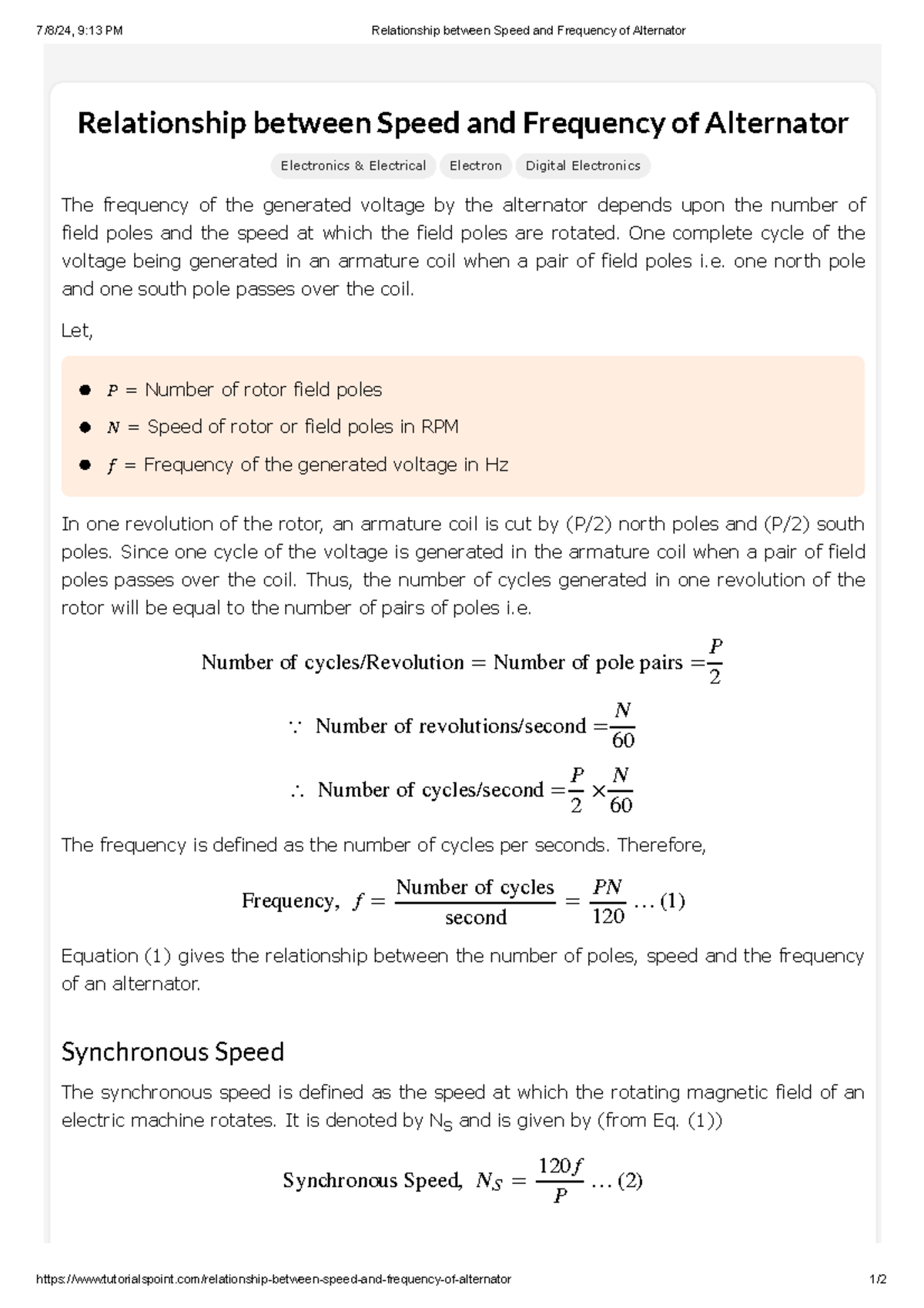 A-1-3 Frequency and Speed - Relationship between Speed and Frequency of ...