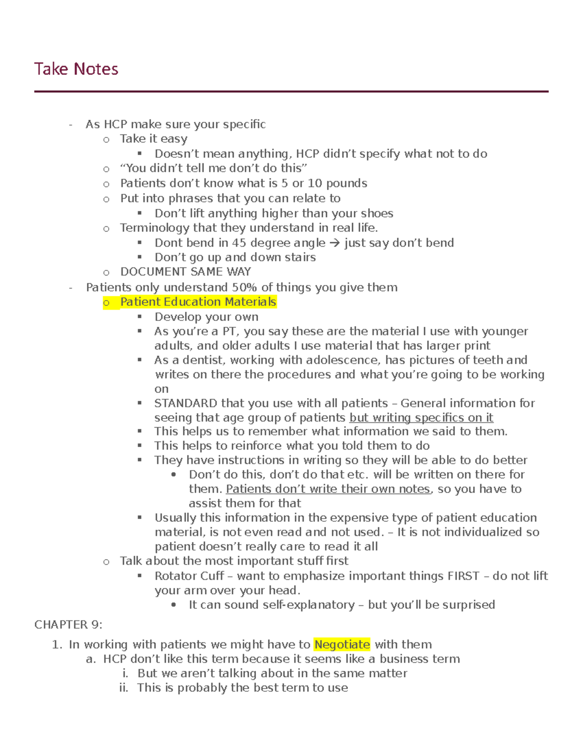 Lecture 9 - Patient Education and Partners in Care - Take Notes As HCP ...