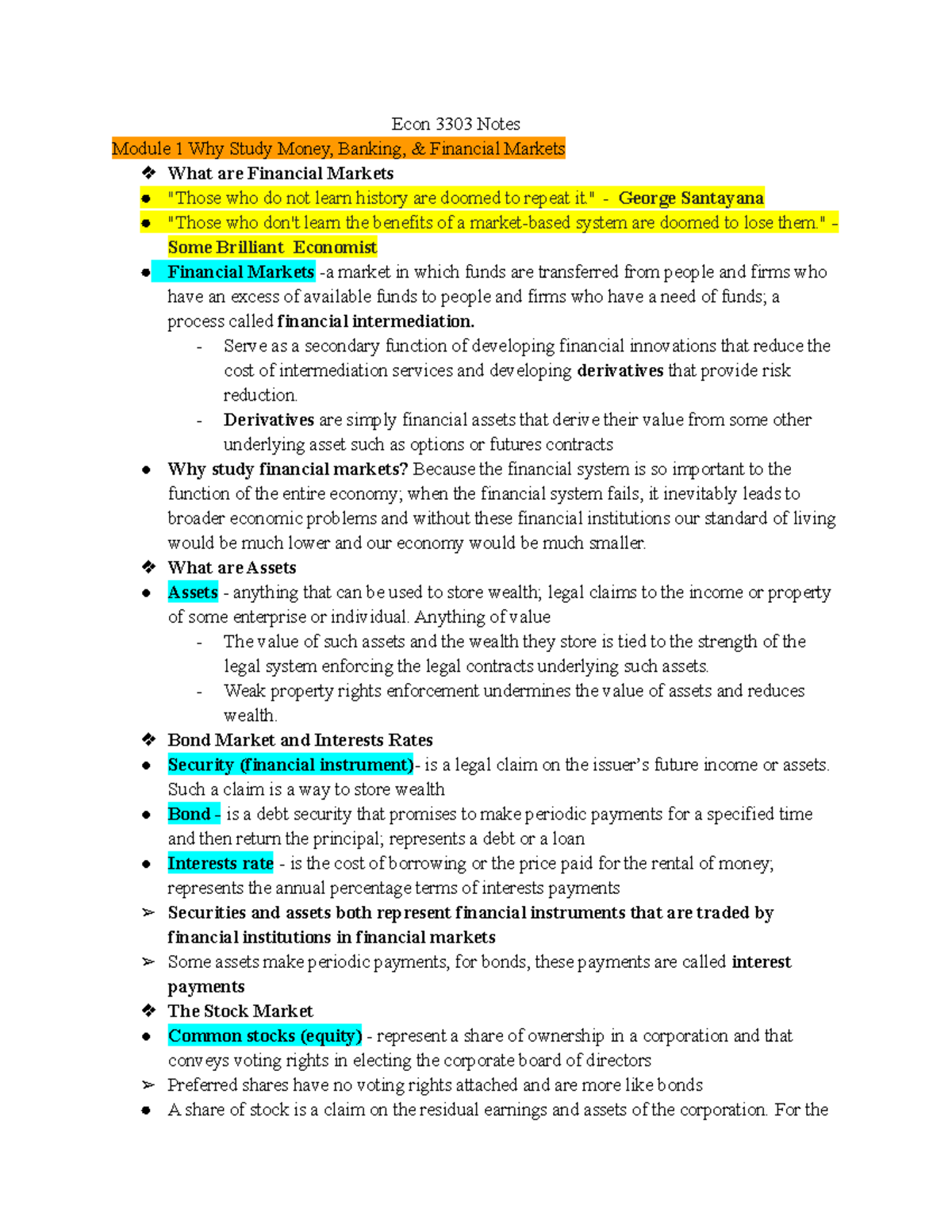 Econ 3303 Notes - Econ 3303 Notes Module 1 Why Study Money, Banking ...